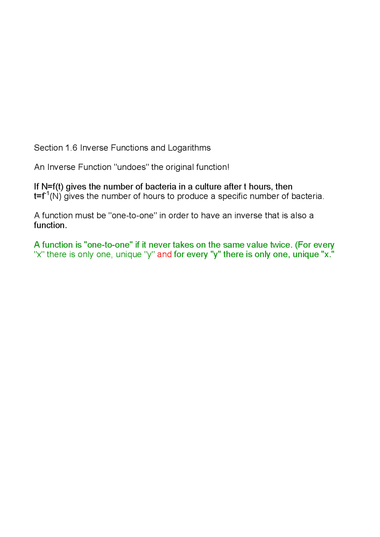 Section 1.6 Inverse Functions and Logarithms | Schemes and Mind Maps Calculus | Docsity