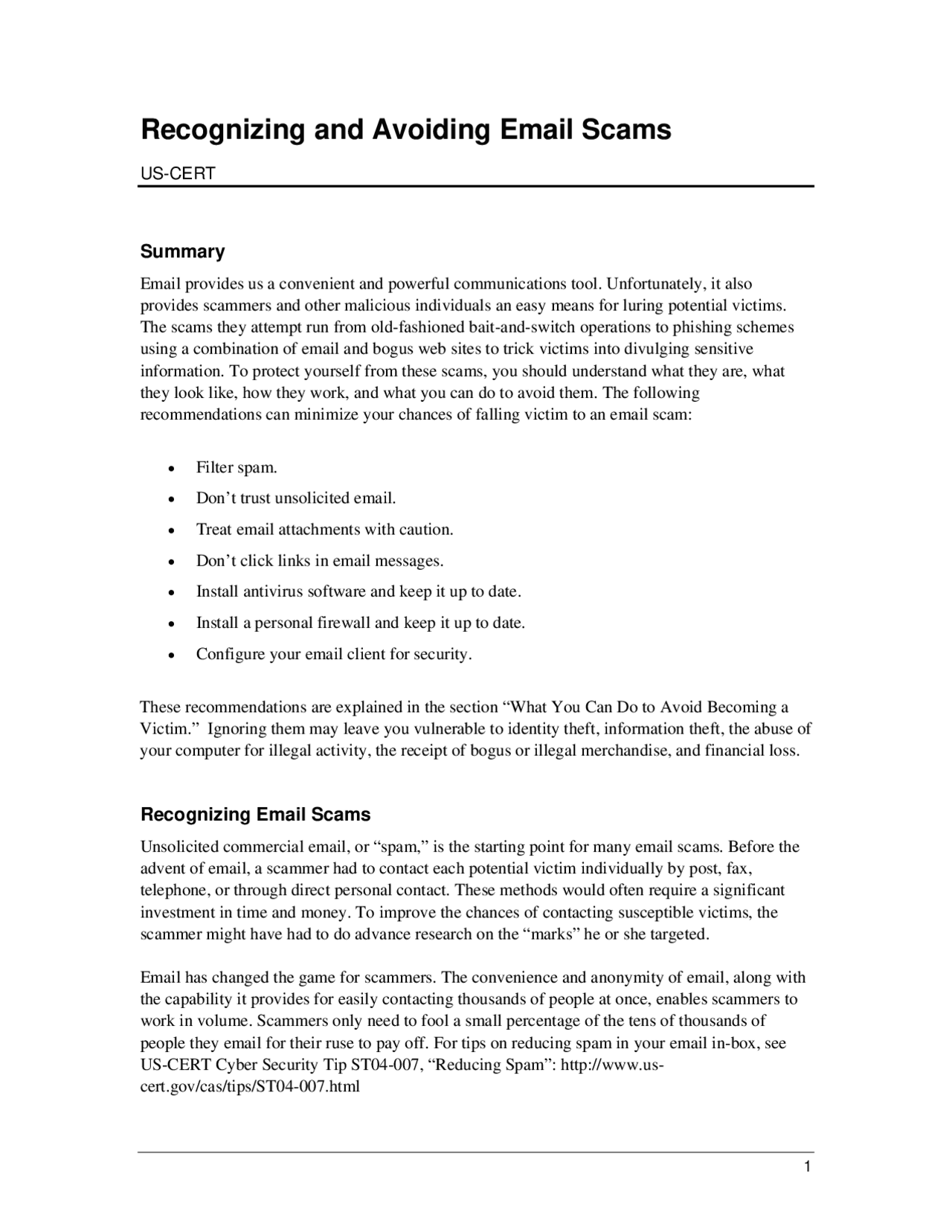 Recognizing and Avoiding Email Scams | Exams Business | Docsity