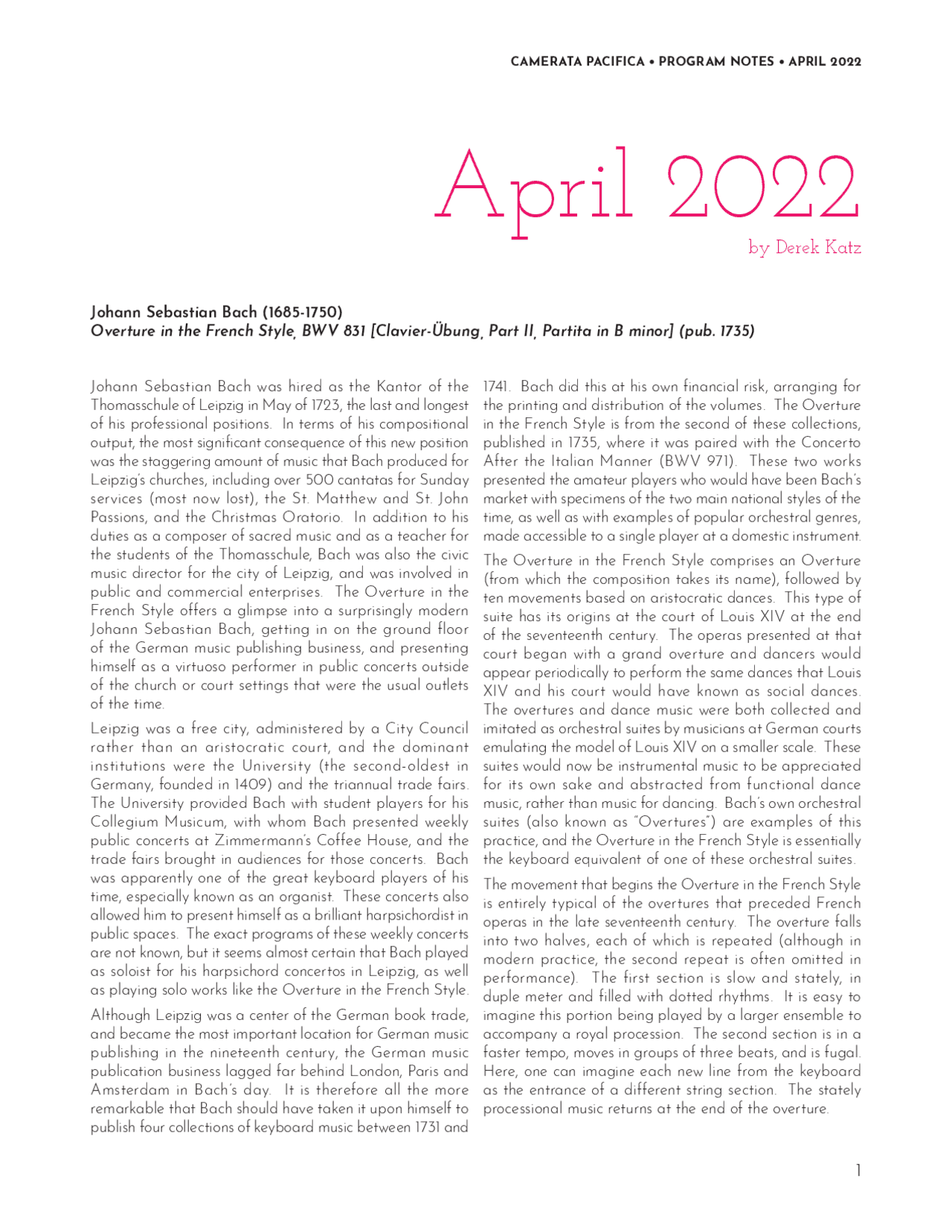 camerata pacifica • program notes • april 2022 | Summaries French | Docsity