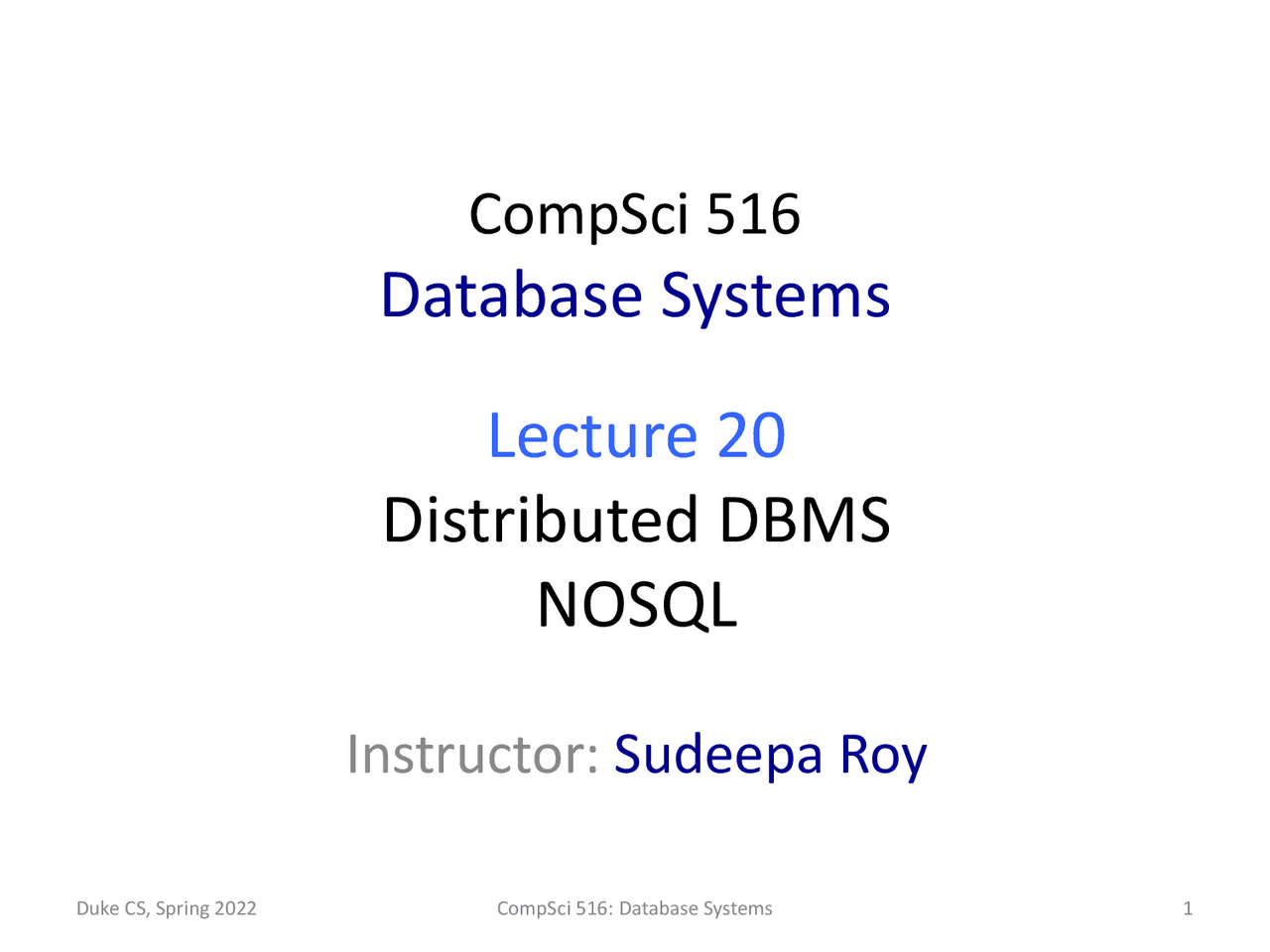Database Systems Lecture 20 Distributed Dbms Nosql Slides