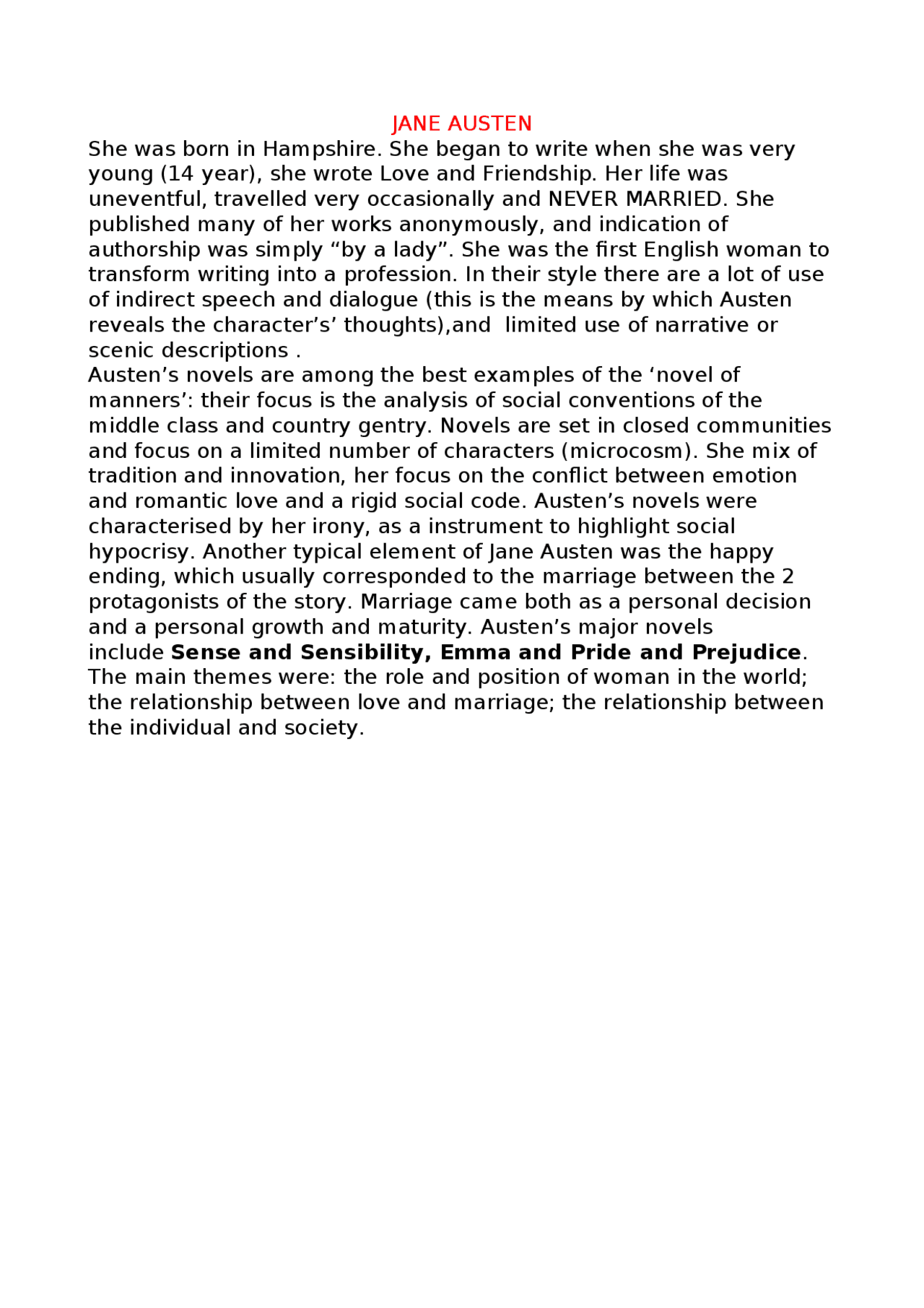 Vita di Jane Austen in inglese | Schemi e mappe concettuali di Inglese ...