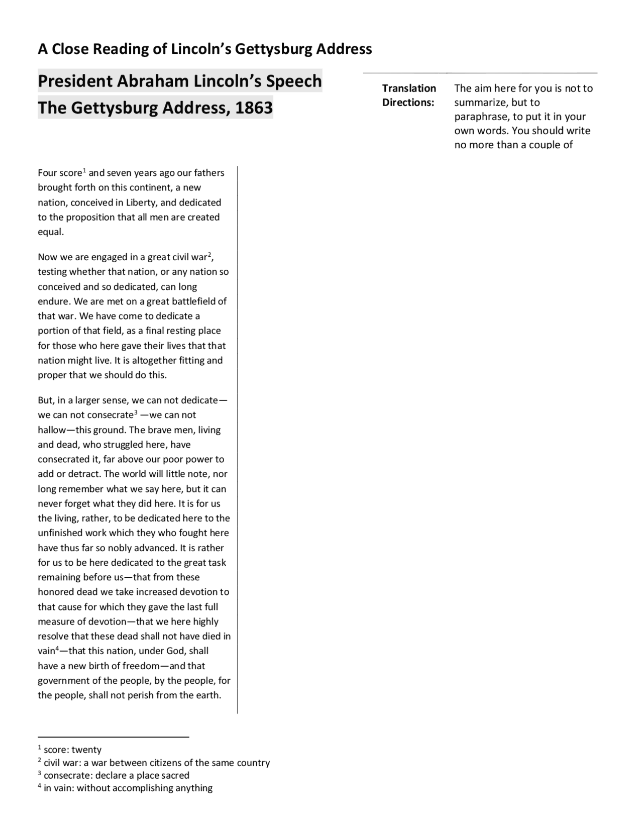 President Abraham Lincoln's Speech The Gettysburg Address ... | Slides ...