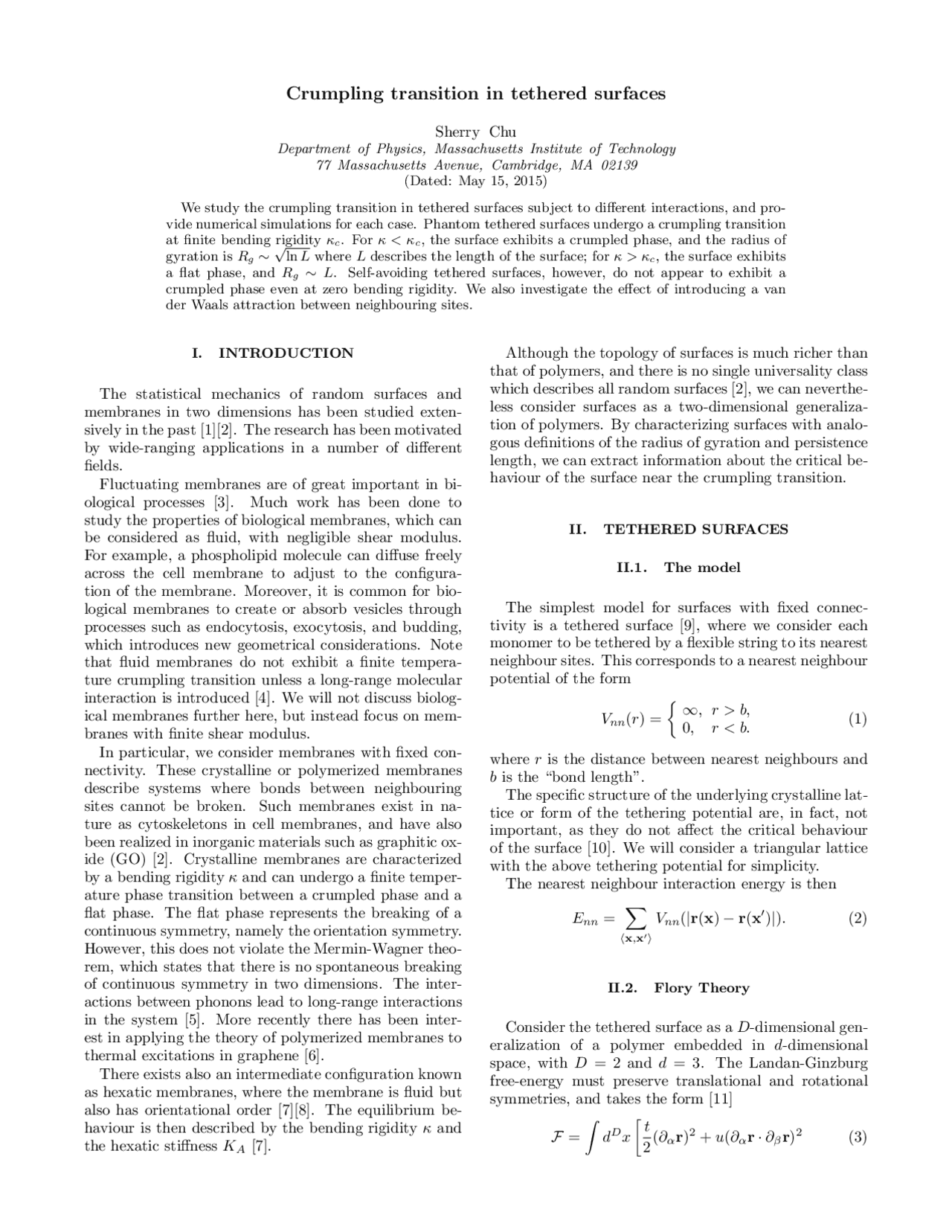 Crumpling transition in tethered surfaces | Summaries Physics | Docsity