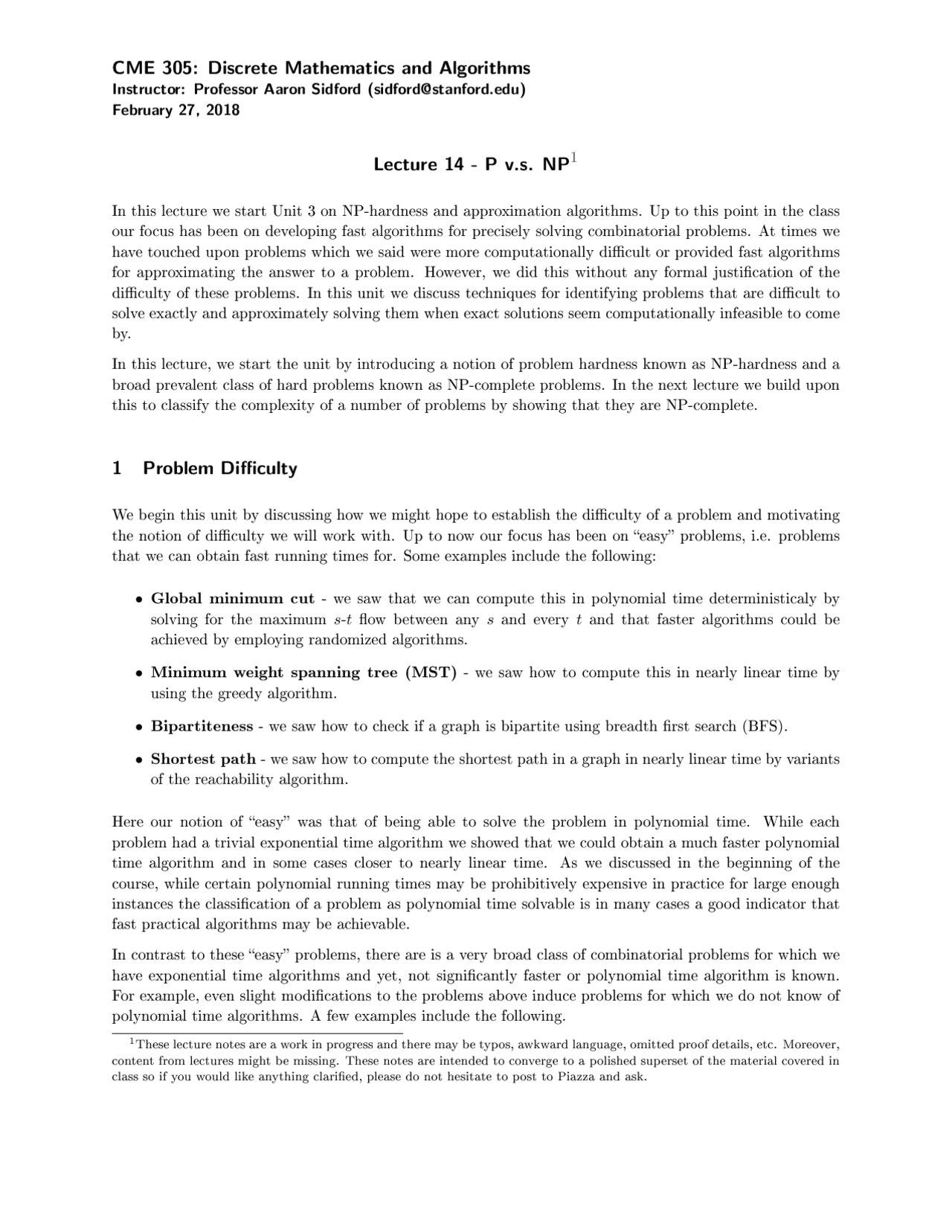 Cme 305 Discrete Mathematics And Algorithms Lecture 14 Lecture Notes Discrete Mathematics