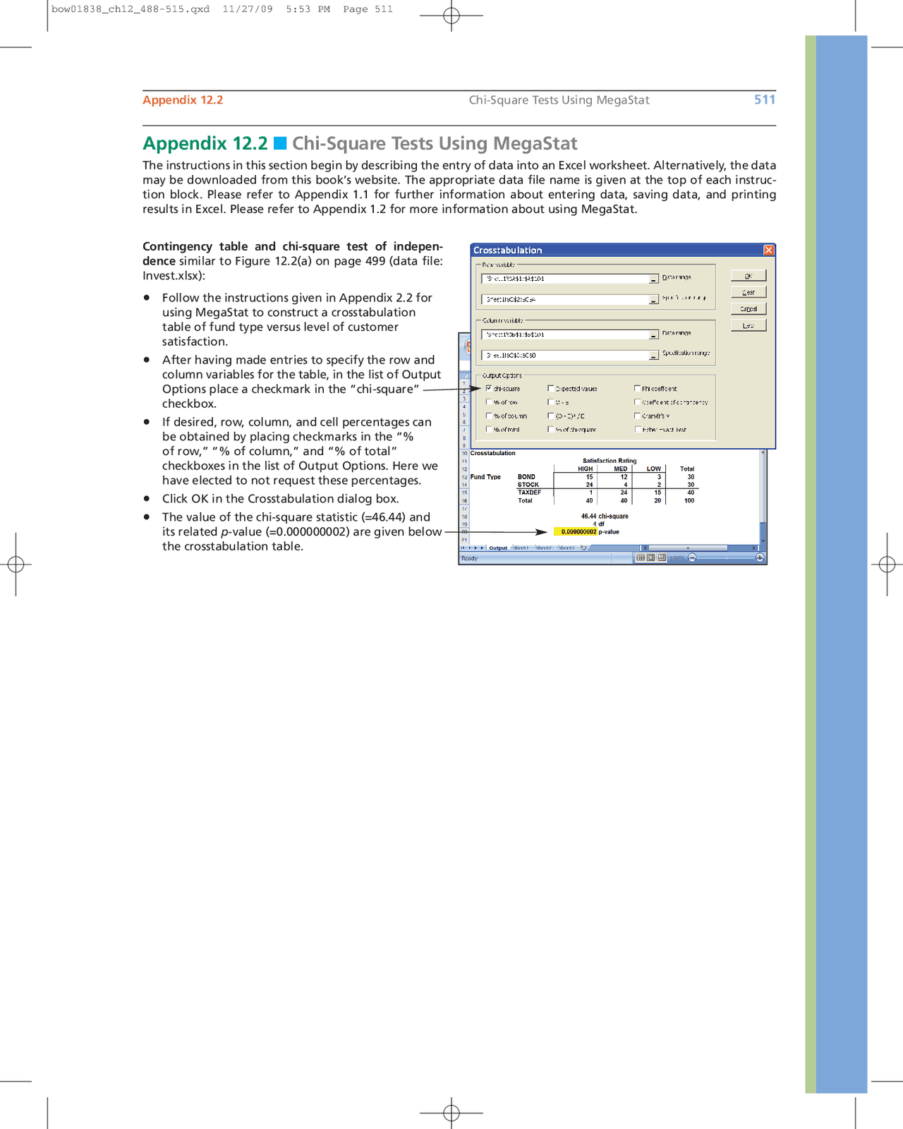 Appendix 122 Chi Square Tests Using Megastat Summaries Printing
