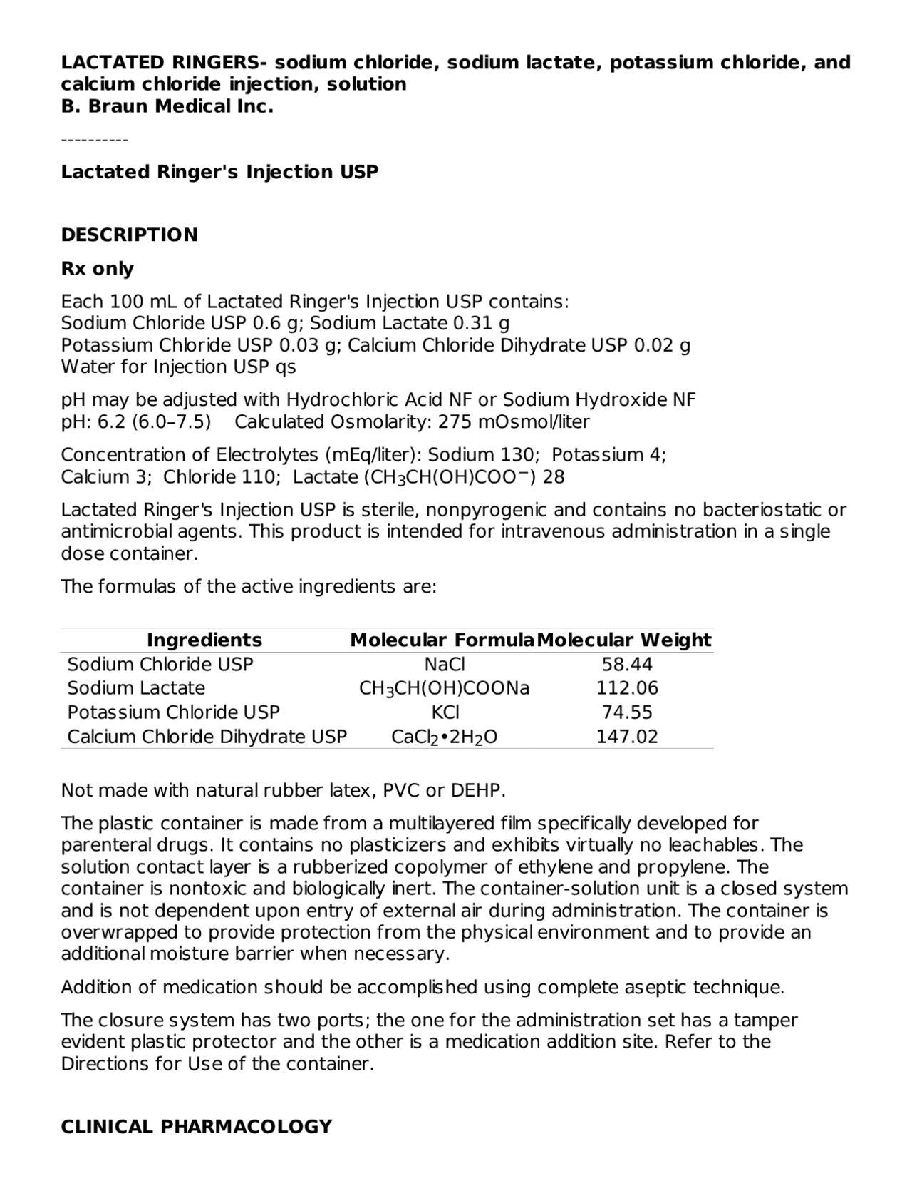 Lactated Ringer's Injection USP | Exams Literature | Docsity