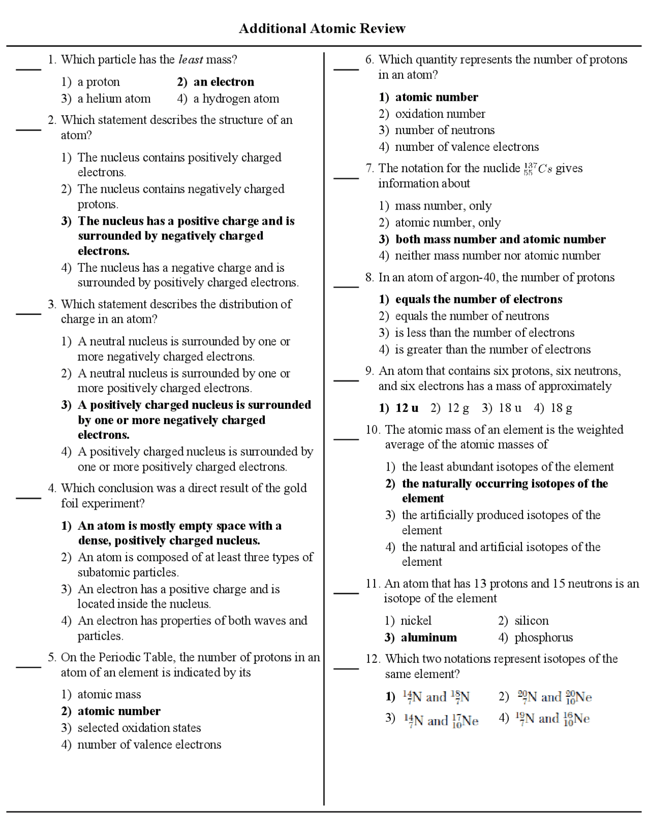 Additional Atomic Review Lecture Notes Chemistry Docsity