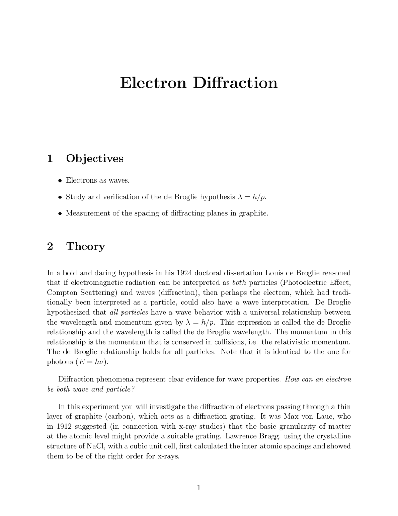 Electron Diffraction Exercises Physics Docsity