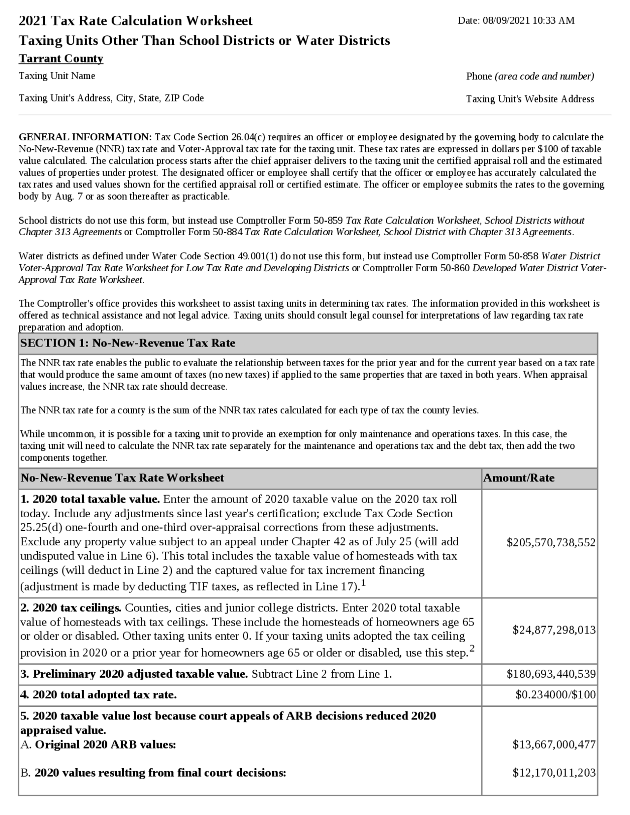 2021 Tax Rate Calculation Worksheet | Exercises Criminal Justice | Docsity