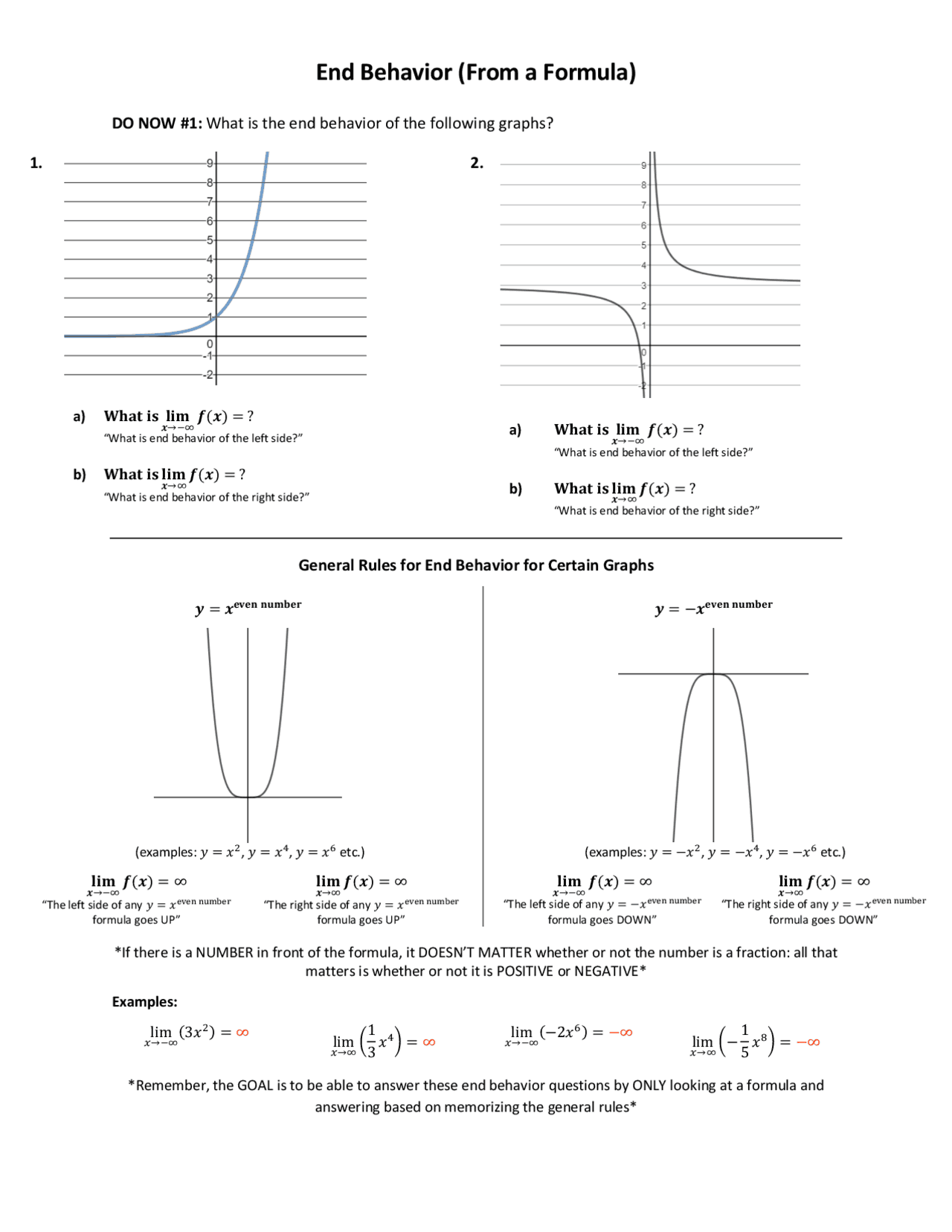 End Behavior (From a Formula) | Exercises Calculus | Docsity