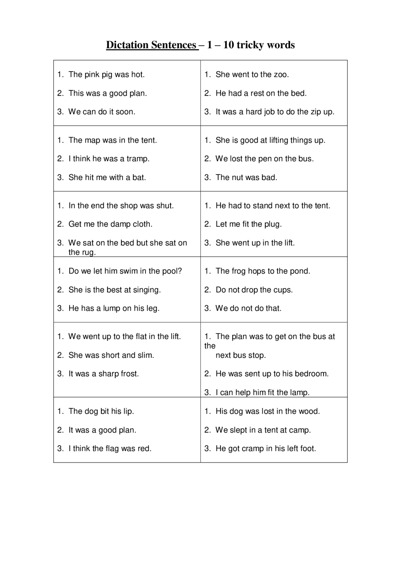 Dictation Sentences 1 10 Tricky Words Study Notes Technical Dictation Sentences 1 10 Tricky Words Study Notes Technical