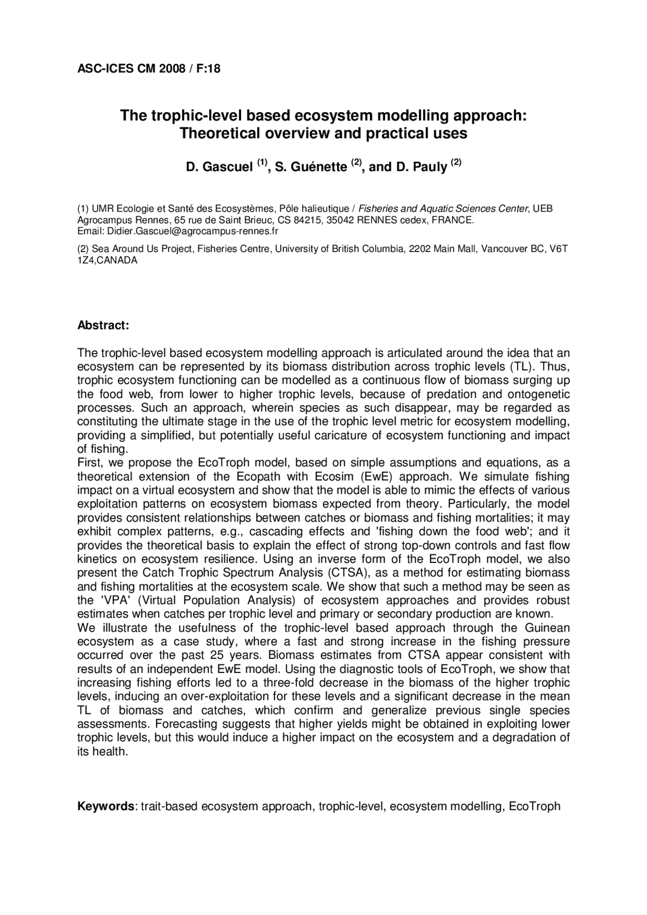 The Trophic Level Based Ecosystem Modelling Approach Exercises