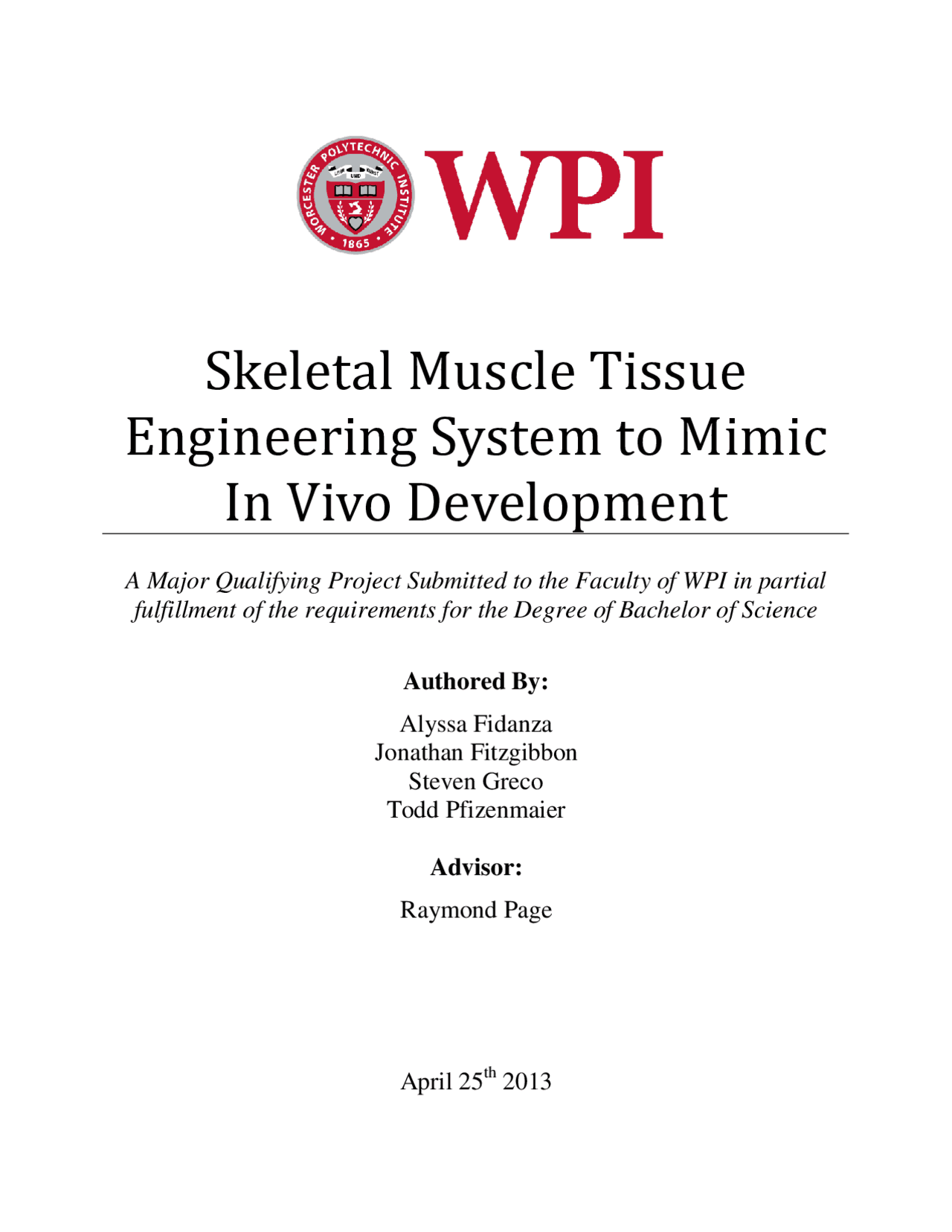 Skeletal Muscle Tissue Engineering System to Mimic In Vivo ... | Exams ...
