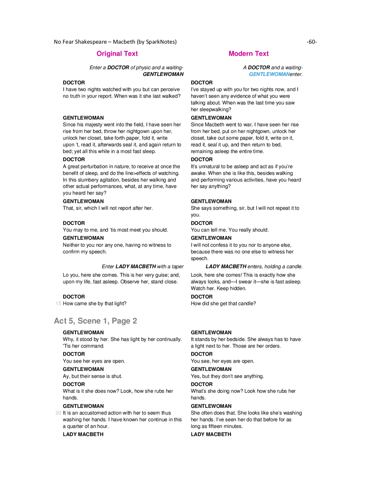 No Fear Shakespeare Macbeth Modern Translation Exams English Docsity