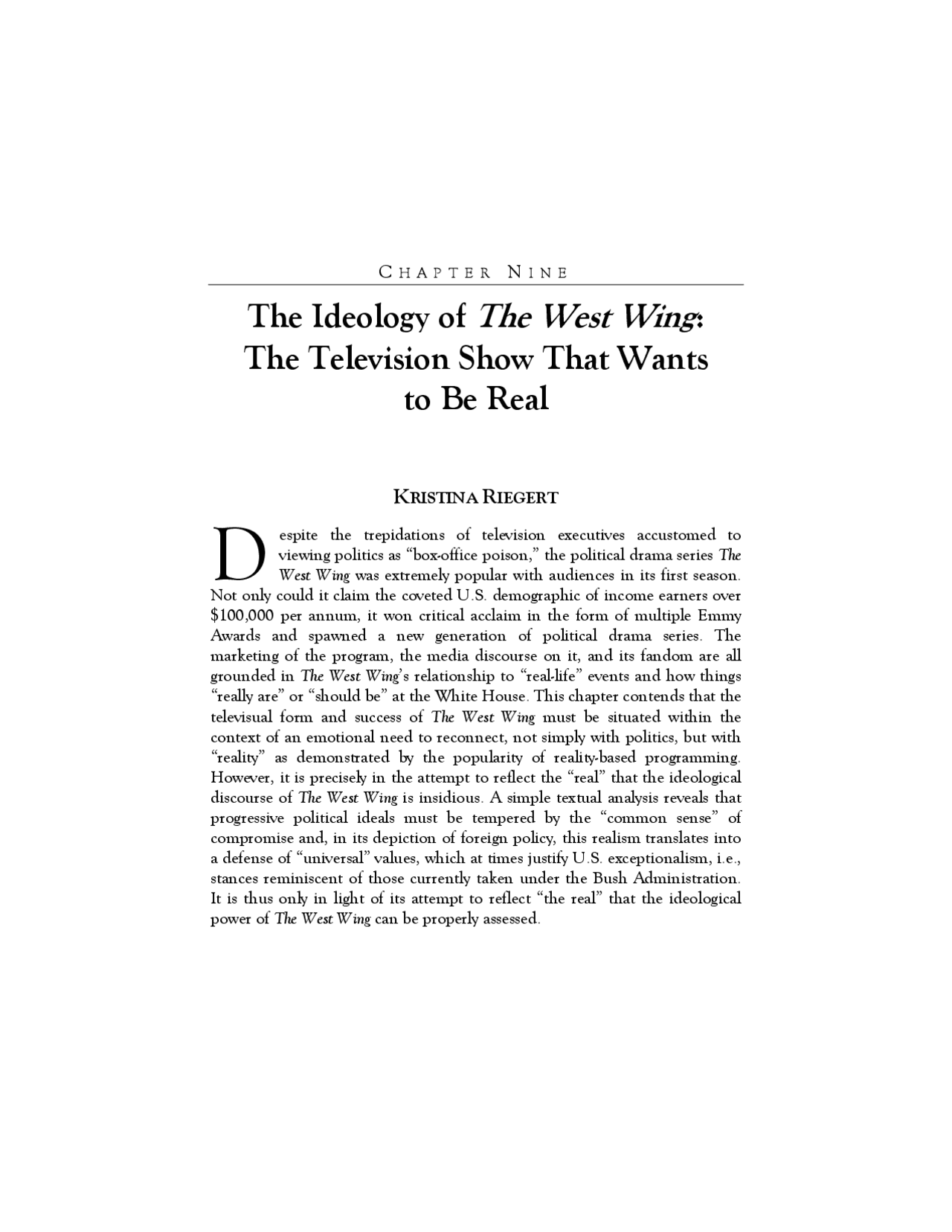 The Ideology of The West Wing: The Television Show That ... | Exercises ...