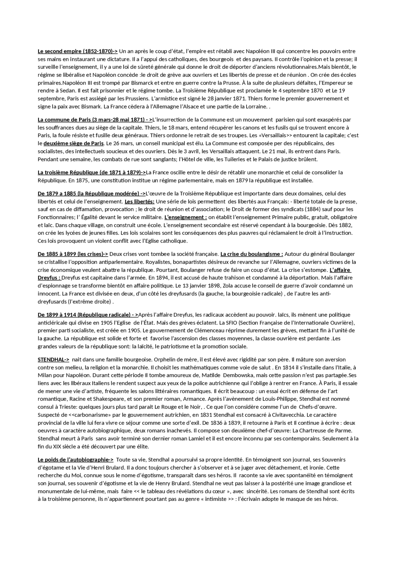 La Pensée De Balzac Et Stendhal Appunti Di Francese Docsity