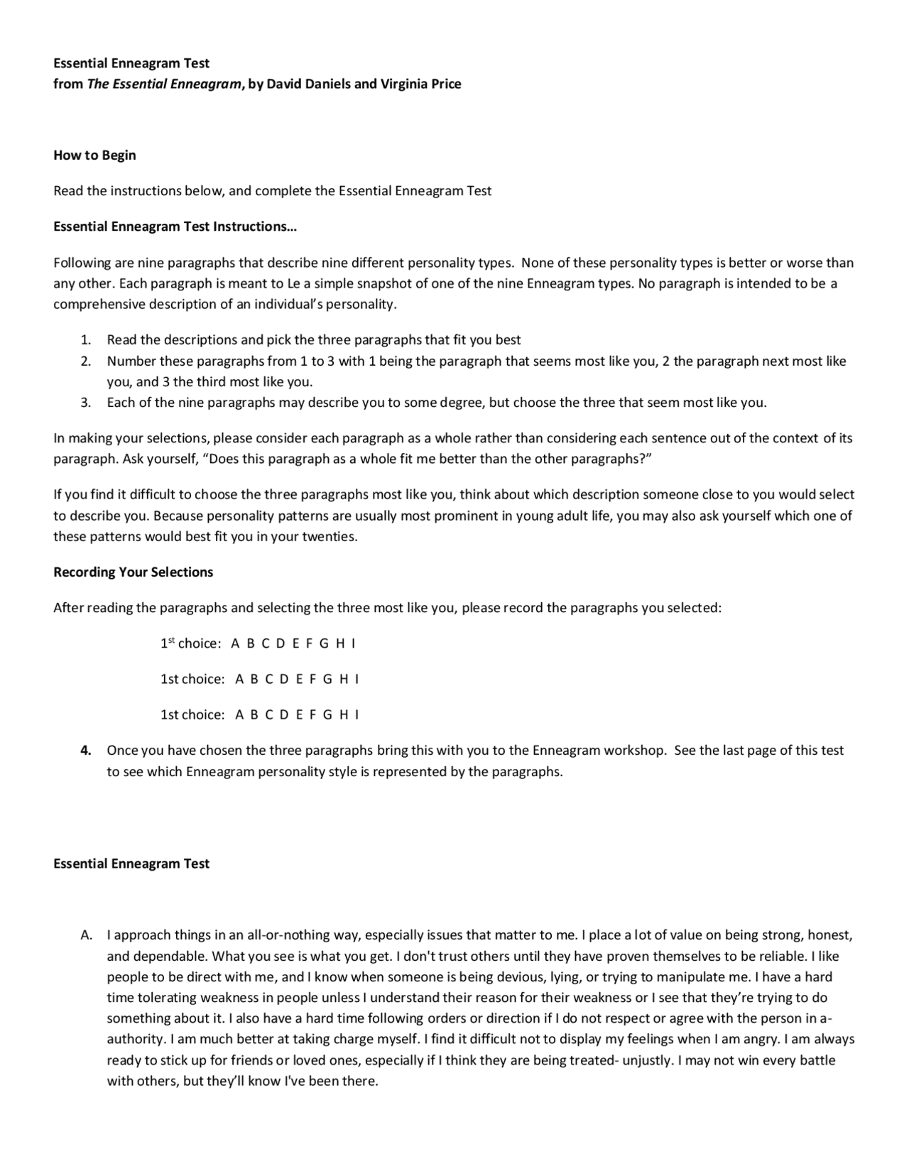 Essential Enneagram Test | The Christine Center | Lecture notes ...
