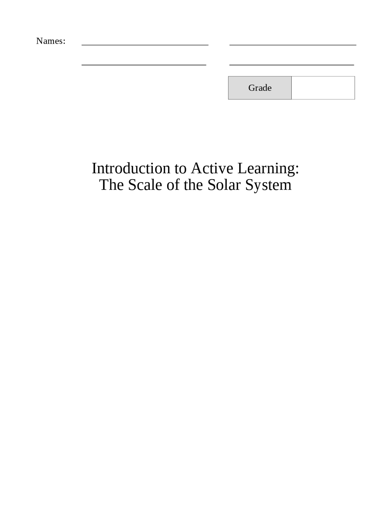 Introduction To Active Learning The Scale Of The Solar System Slides