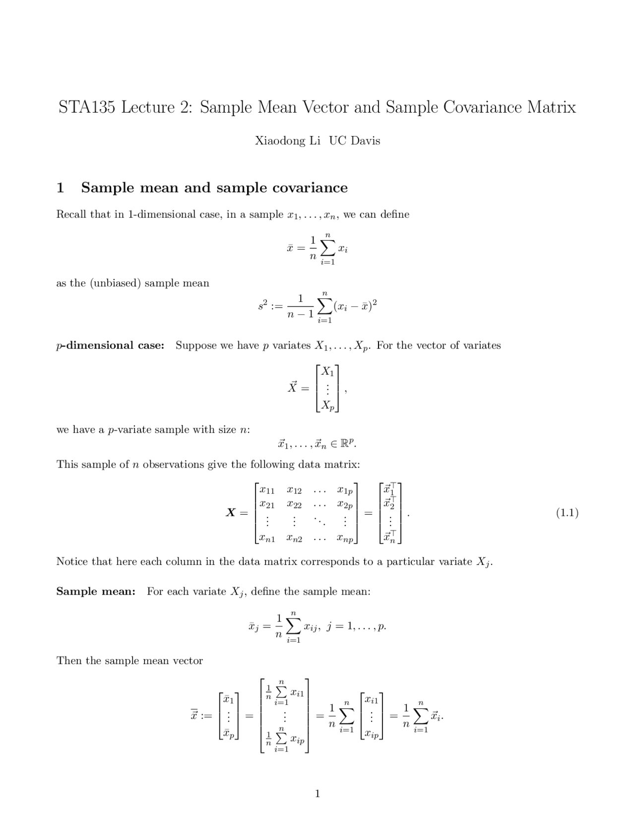 Sample Mean Vector And Sample Covariance Matrix Exams Signals And