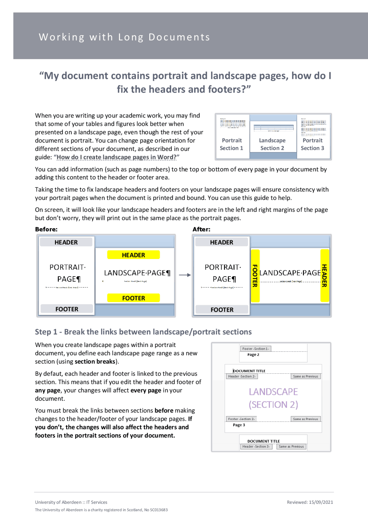 My document contains portrait and landscape pages, how do I ... | Slides Technical Writing | Docsity
