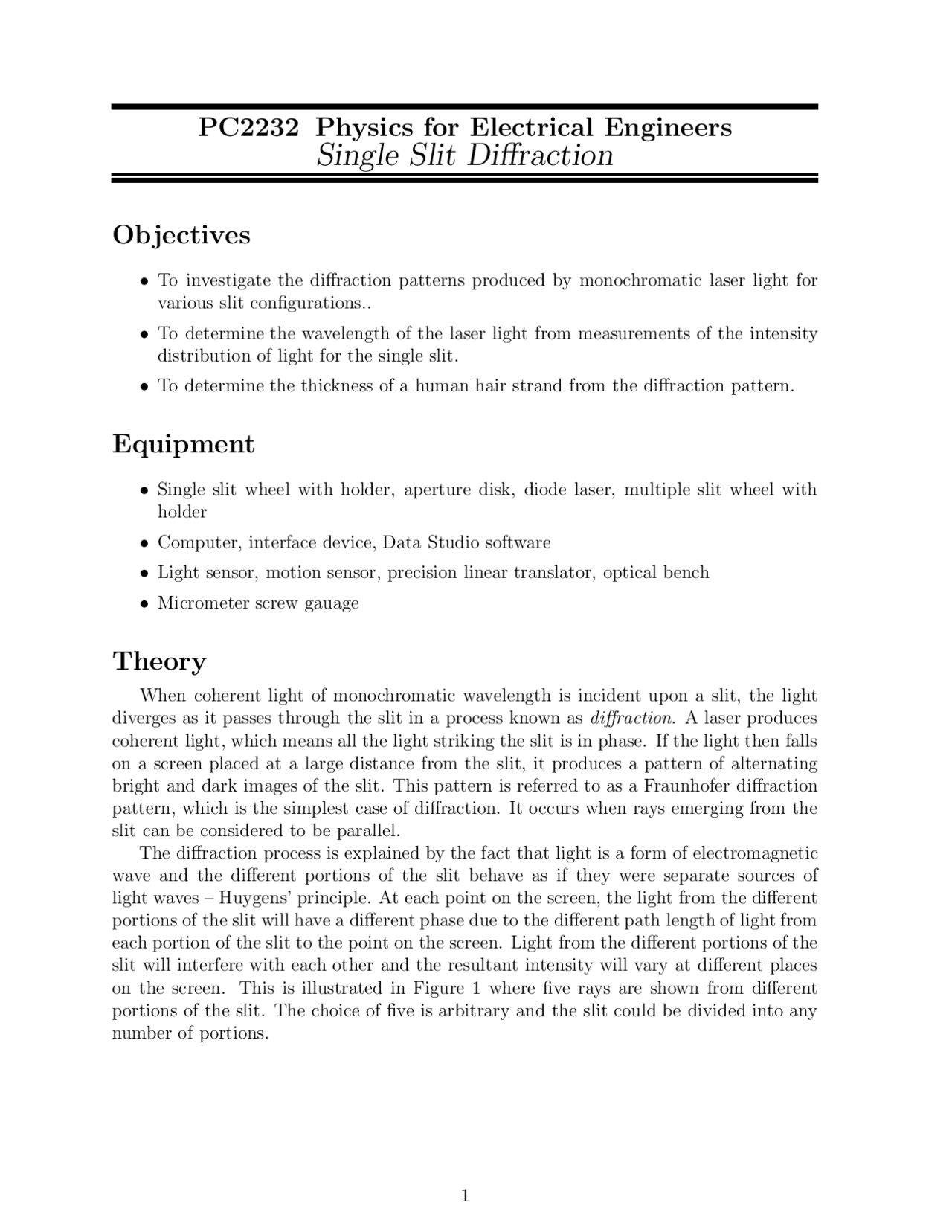 Single Slit Diffraction | Exams Optics | Docsity