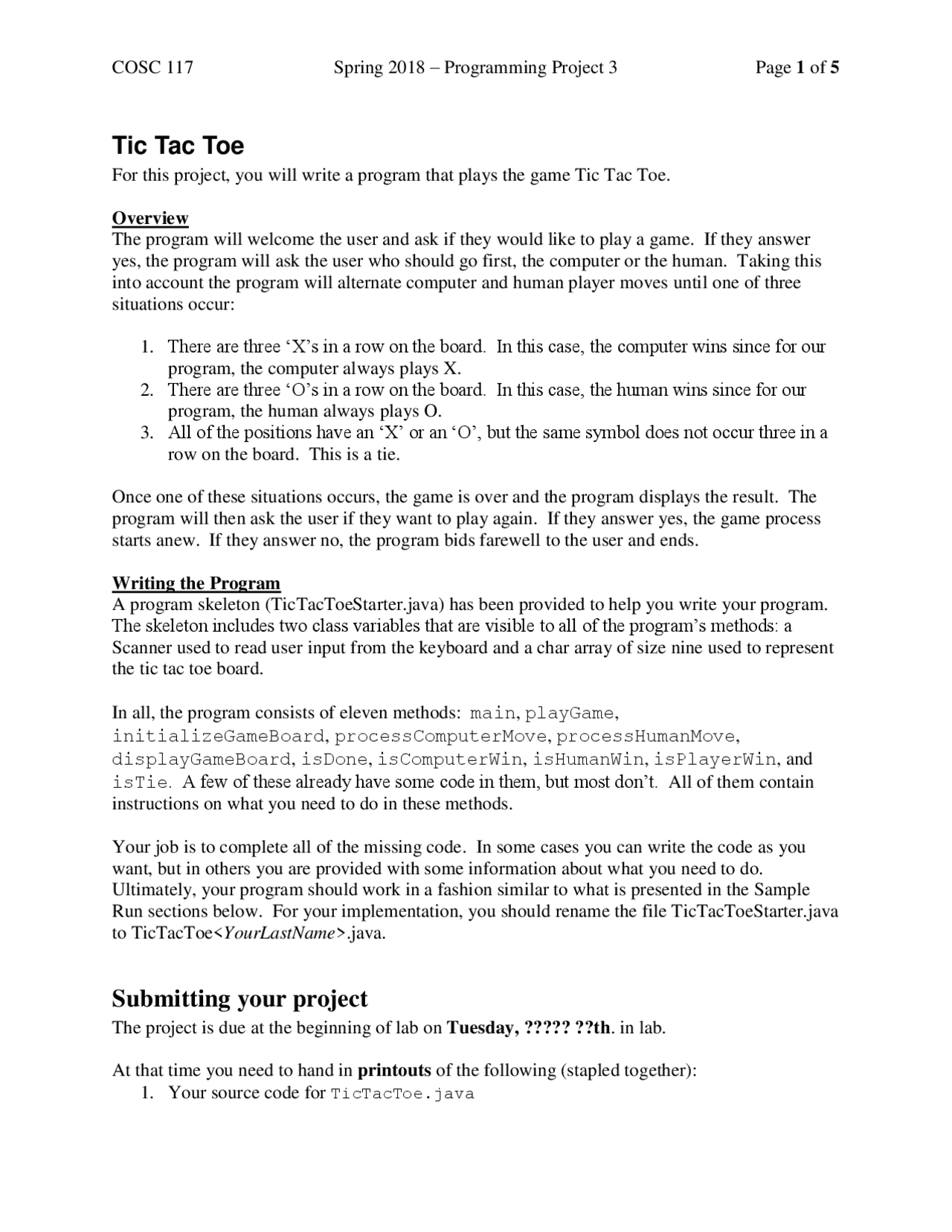 Tic Tac Toe Submitting your project | Study notes Computer Programming ...