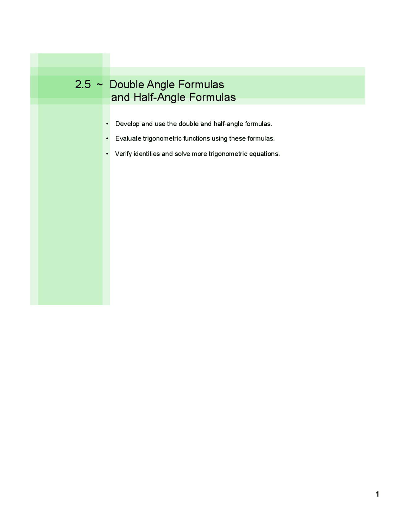 2.5 ~ Double Angle Formulas and Half-Angle Formulas | Study notes ...