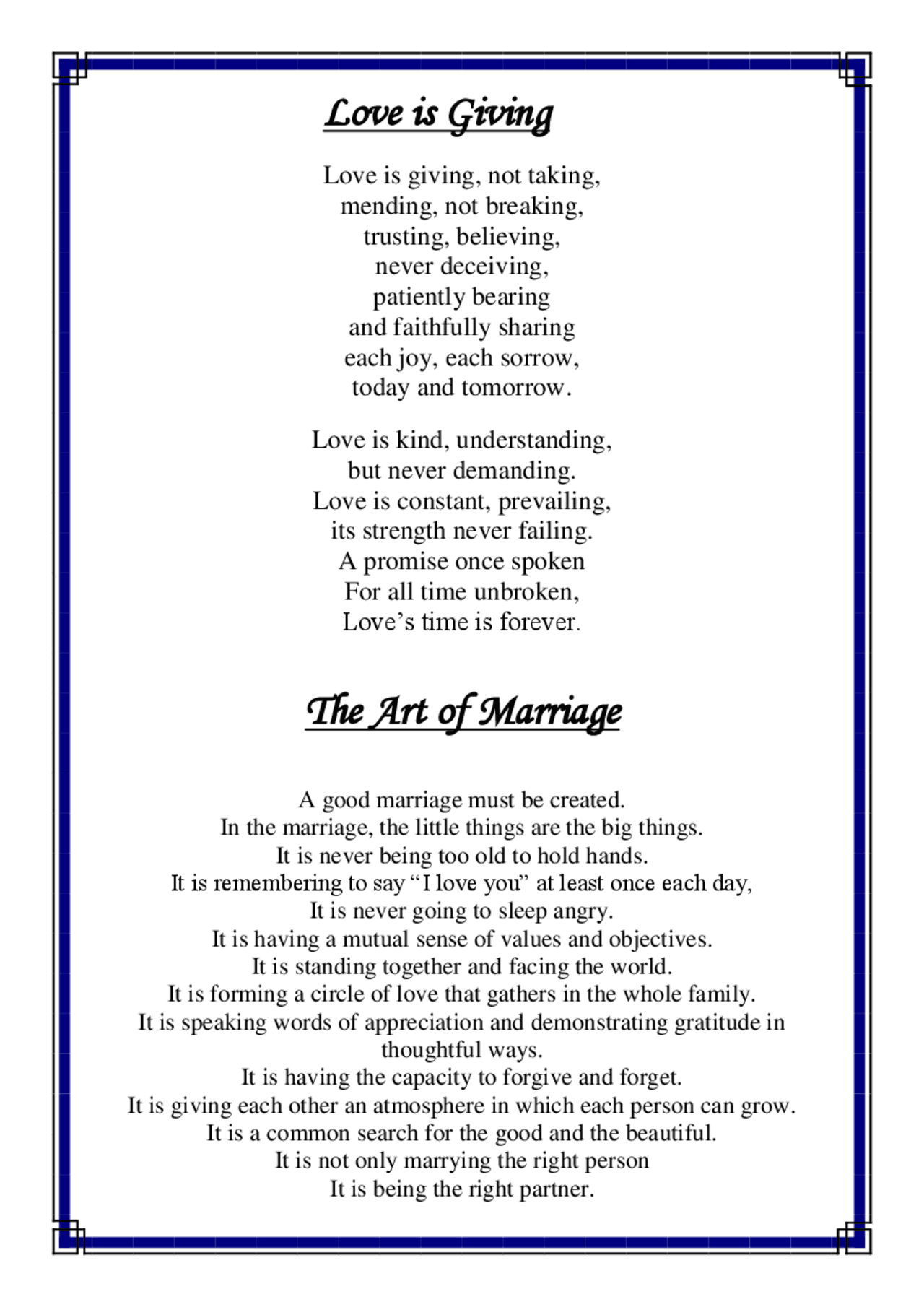 Love is Giving The Art of Marriage | Study notes Art | Docsity