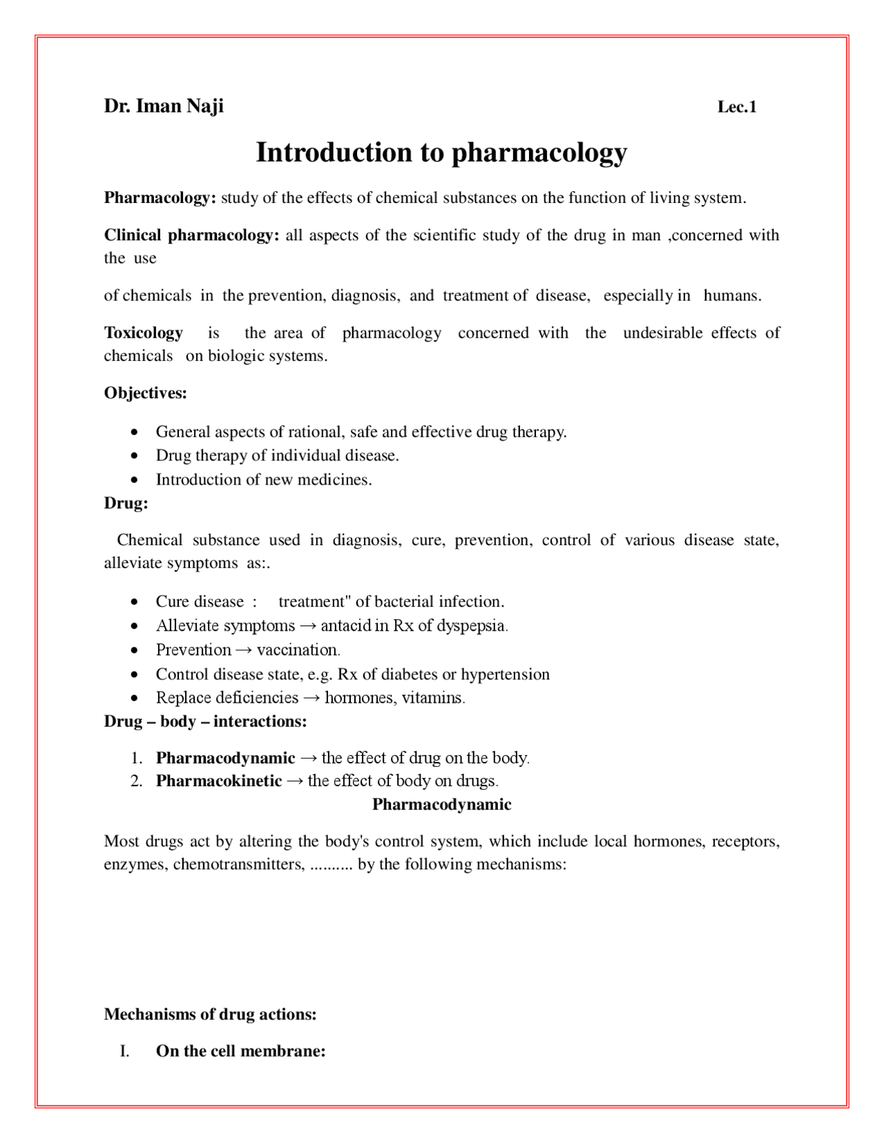 Introduction to pharmacology | Study notes Pharmacology | Docsity