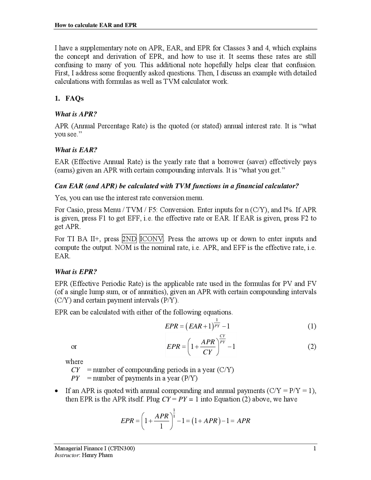 How to calculate EAR and EPR | Exercises Finance | Docsity