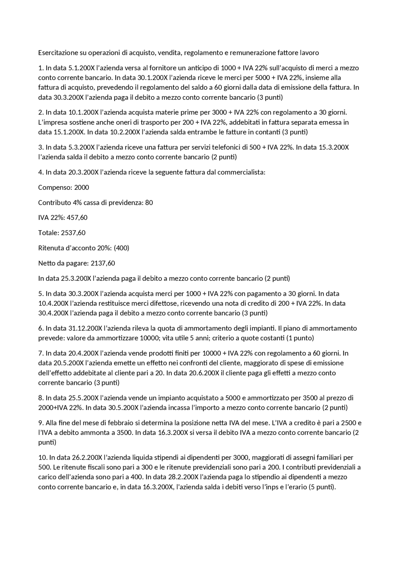 Contabilita E Bilancio Esercizi Di Contabilità Docsity