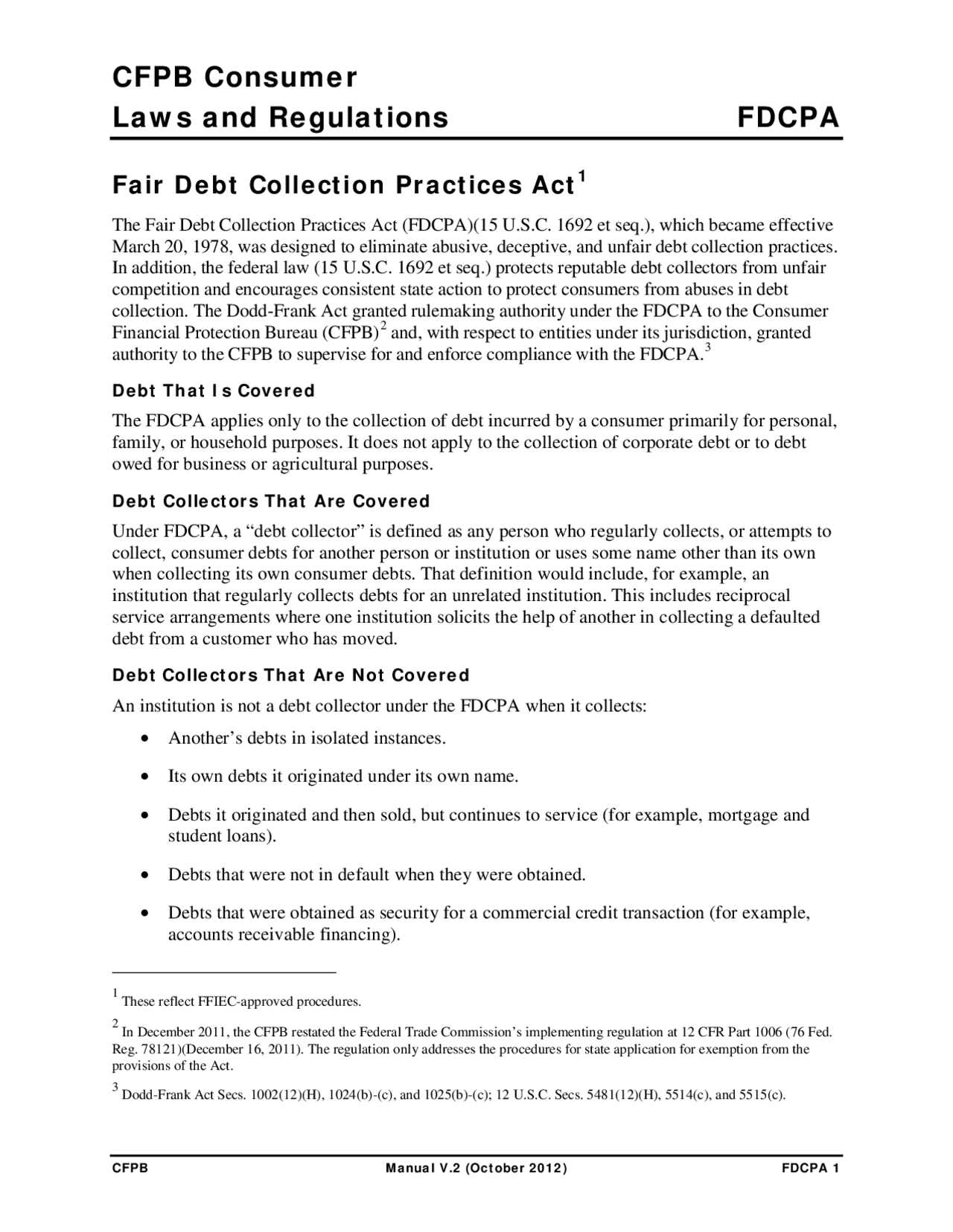CFPB Consumer Laws and Regulations FDCPA | Exams Communication | Docsity