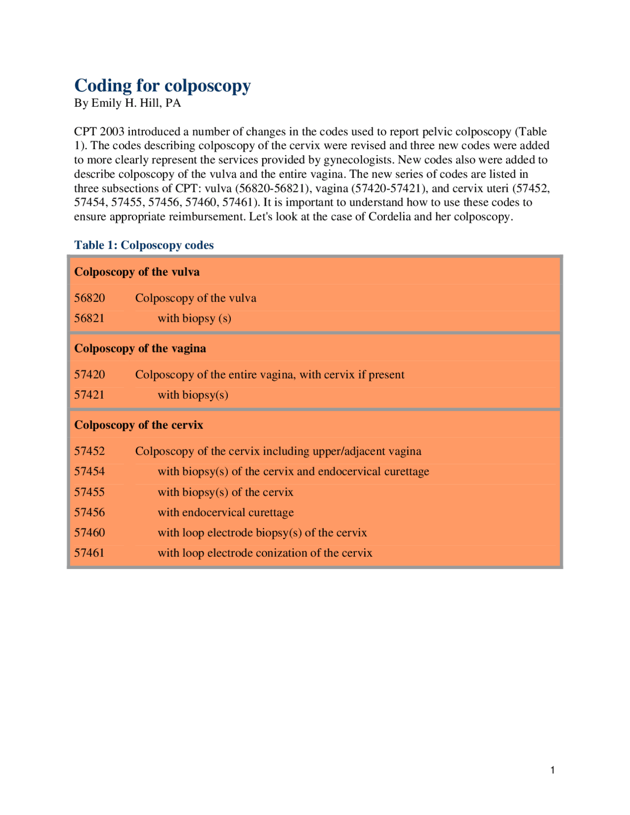 Coding for colposcopy | Slides History | Docsity