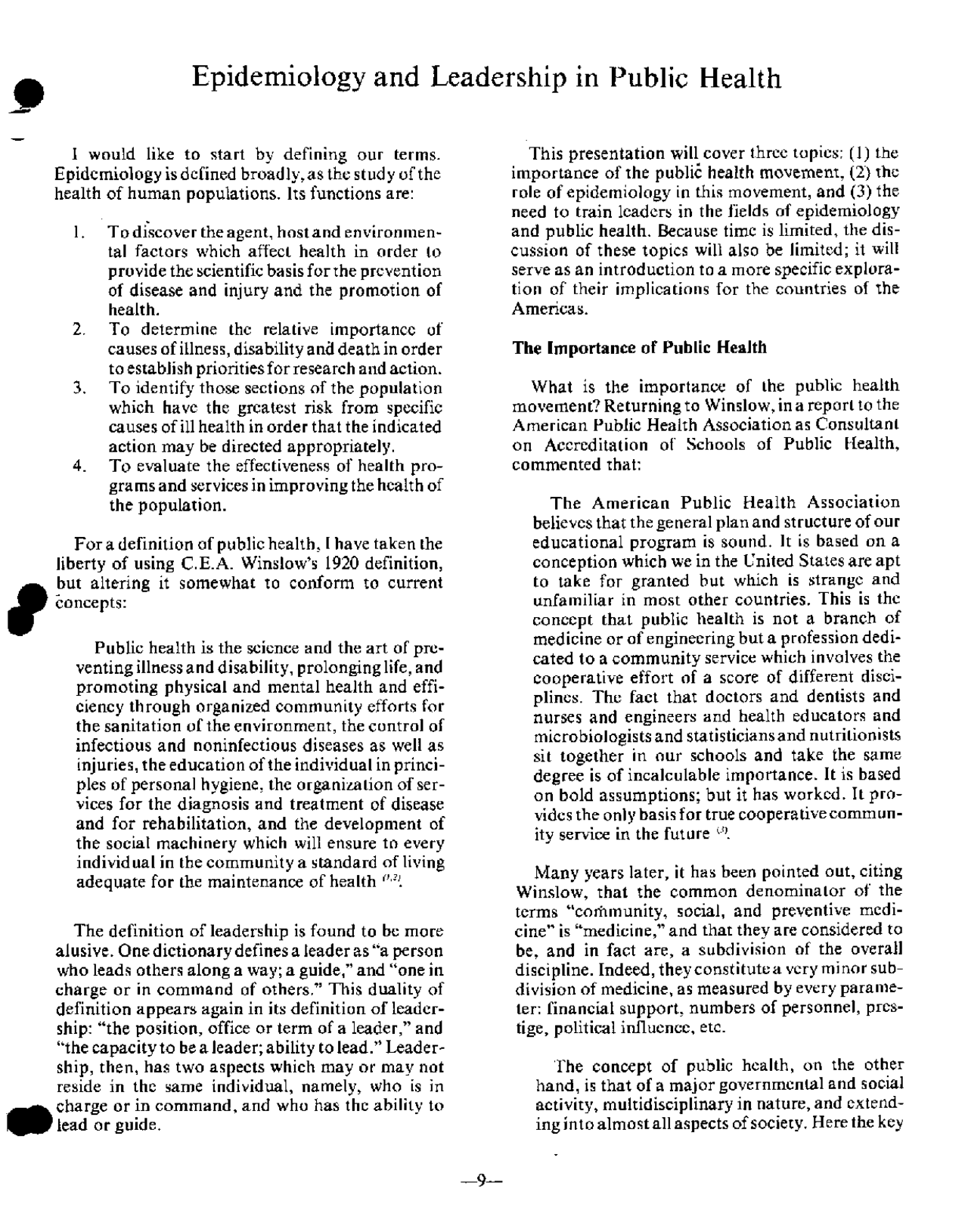Epidemiology and Leadership in Public Health | Résumés Épidémiologie ...