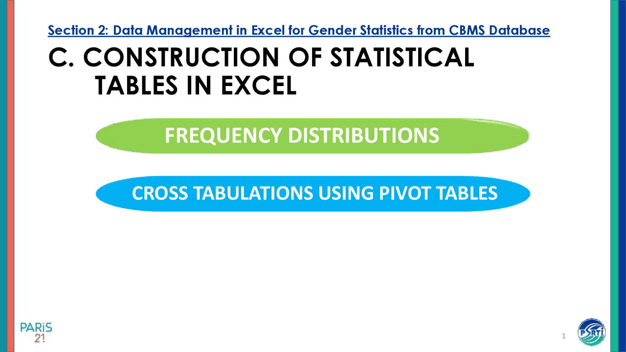 C Construction Of Statistical Tables In Excel Schemes And Mind Maps Construction Docsity