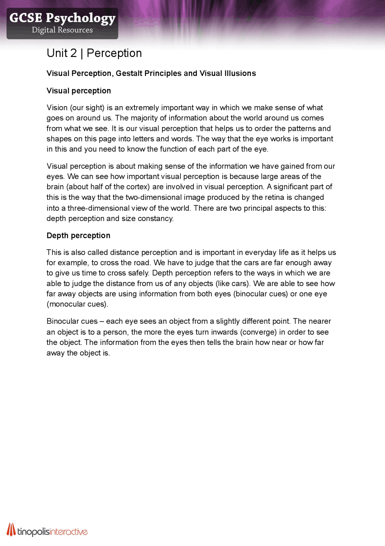 Unit 2 Perception Lecture Notes Psychology Docsity