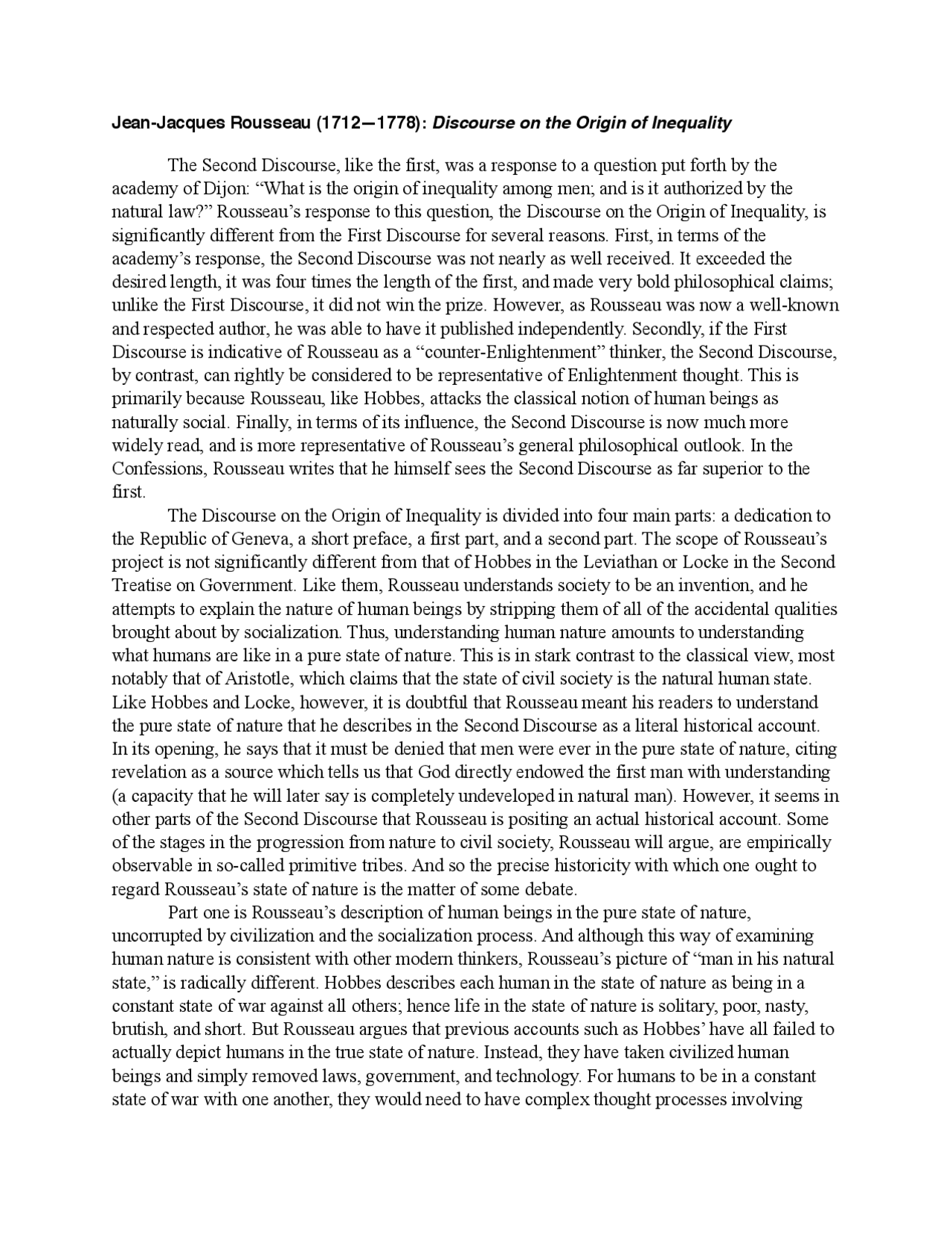 Jean-Jacques Rousseau | Schemes and Mind Maps Law | Docsity