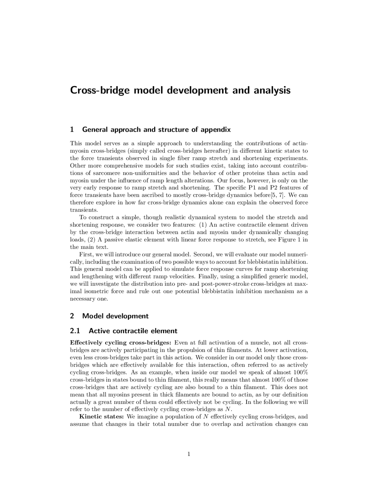 Cross-bridge model development and analysis | Lecture notes Dynamics ...