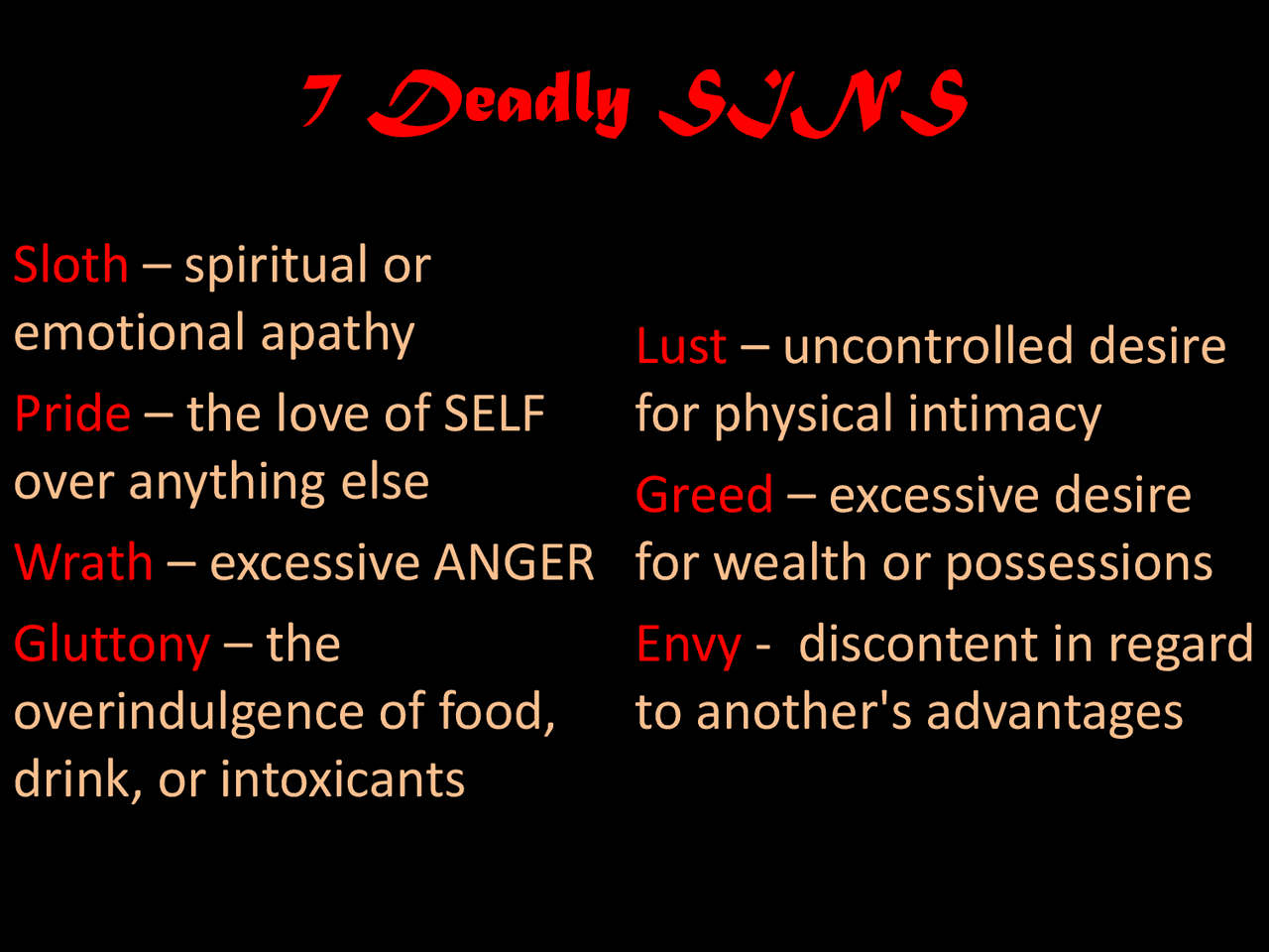 7 Deadly SINS | Exercícios Italiano | Docsity