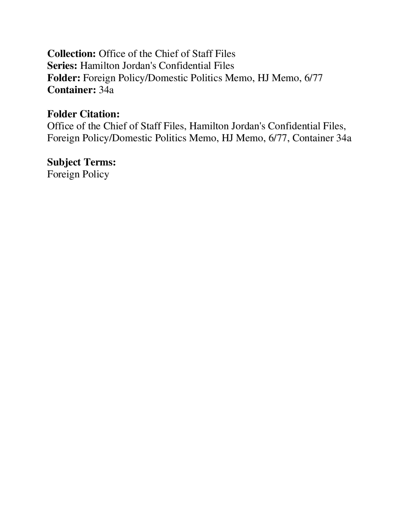 Foreign policy domestic politics memo | Exams Finance | Docsity