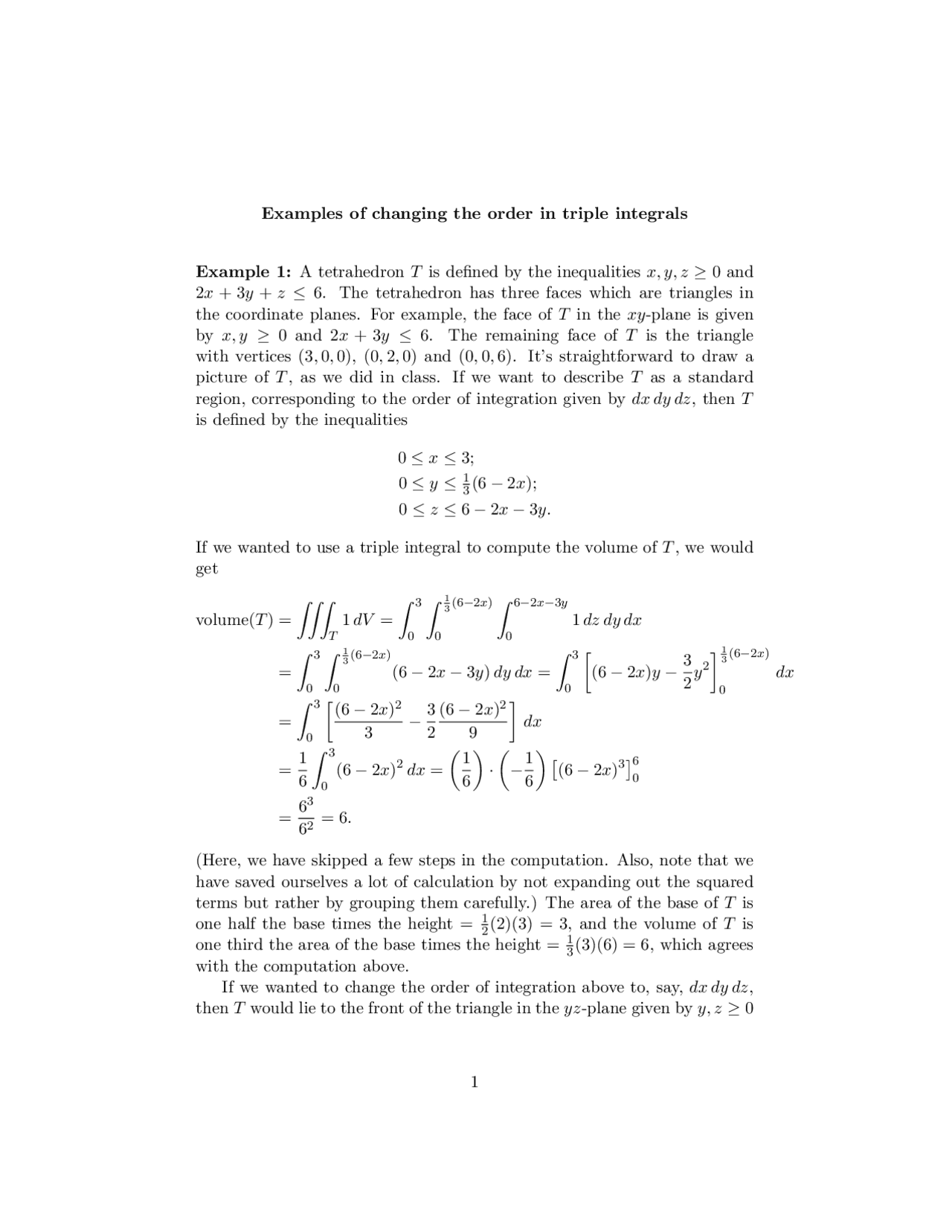 Examples of changing the order in triple integrals | Exercises ...