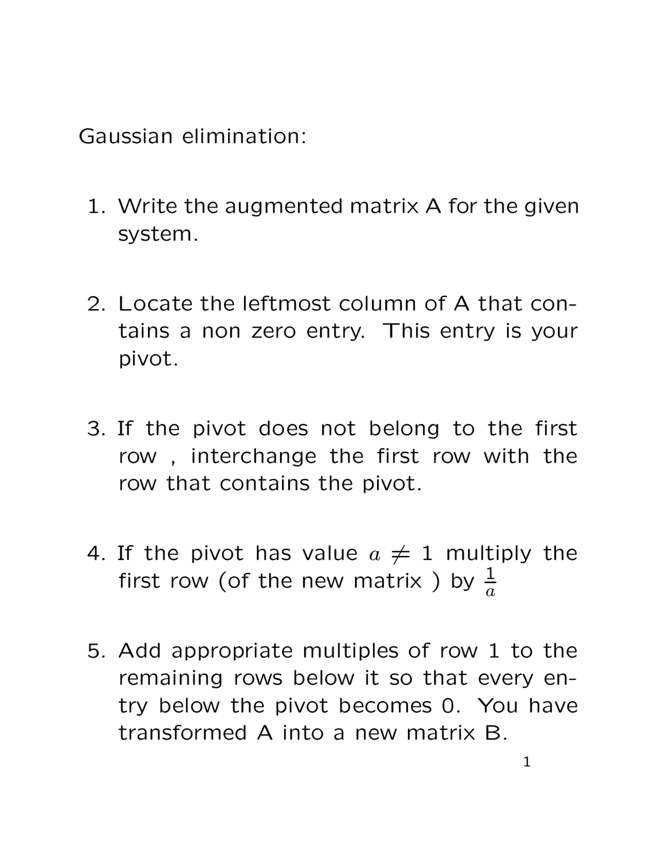 1. Write the augmented matrix A for the given system. 2 ... | Summaries Linear Algebra | Docsity