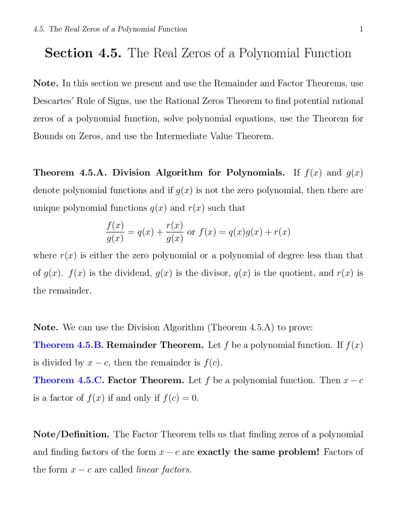 Section 45 The Real Zeros Of A Polynomial Function Schemes And Mind