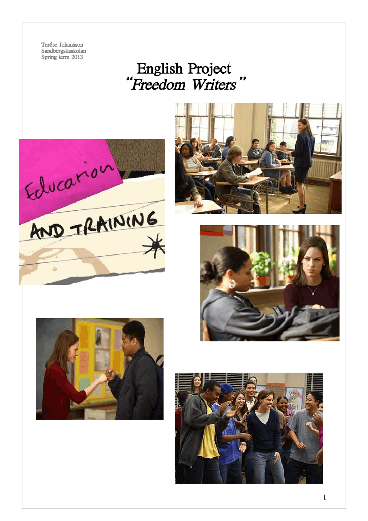 English Project - “Freedom Writers” | Exercises English | Docsity