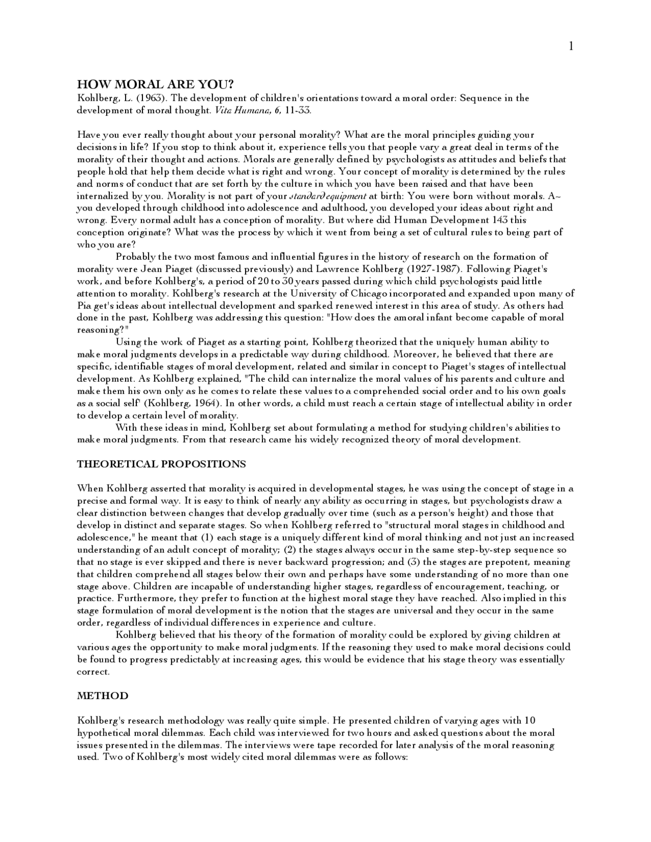 How Moral Are You Lecture Notes Reasoning Docsity