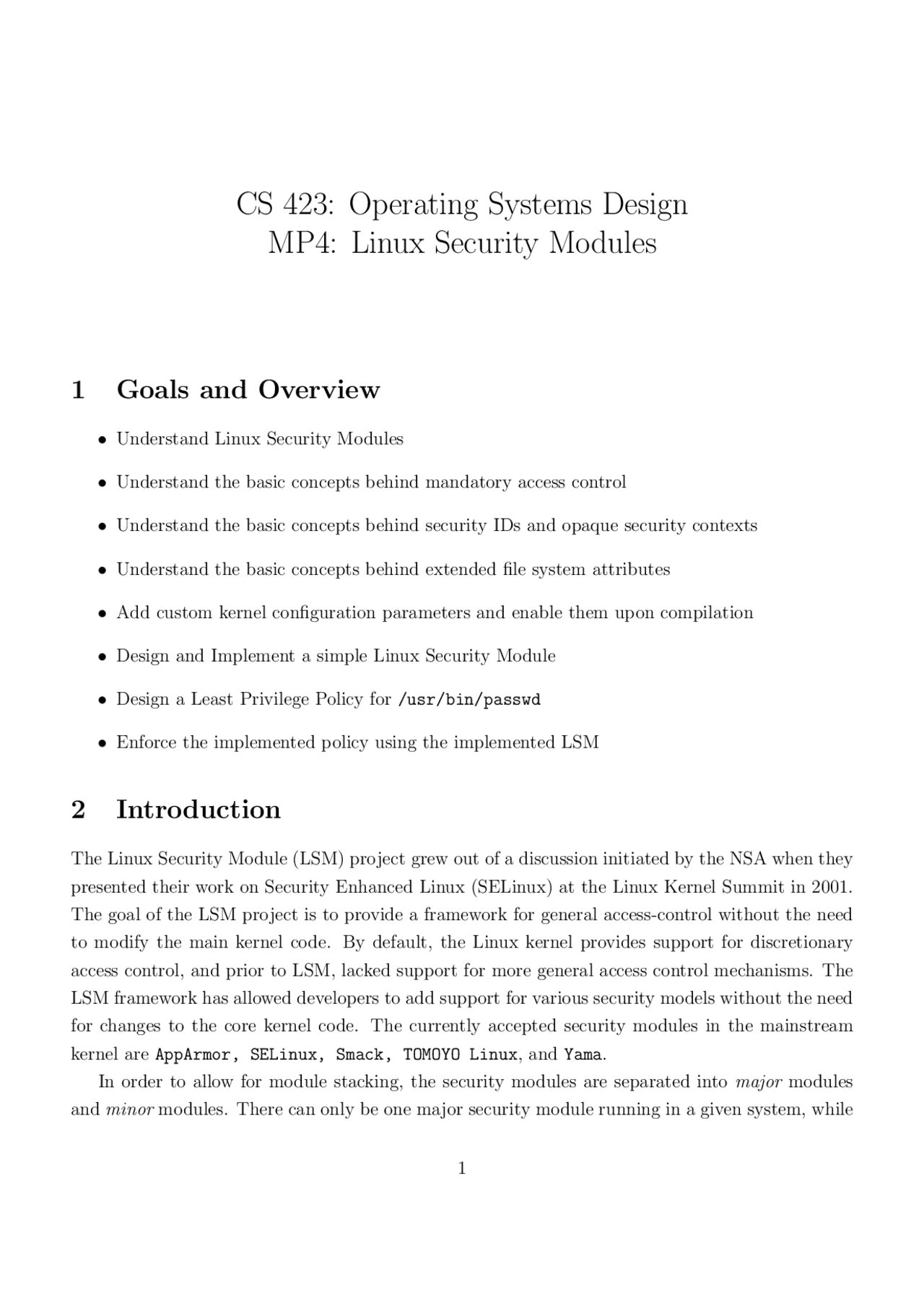 Operating Systems Design Mp4 Linux Security Modules Lecture Notes Design Docsity