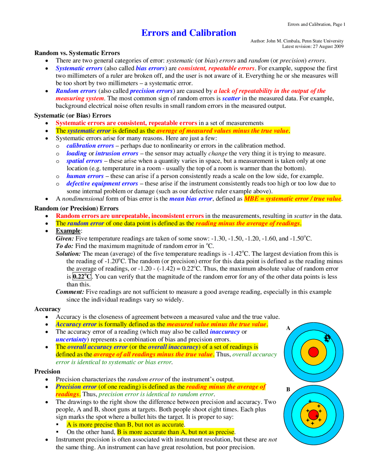 Errors And Calibration Exercises Technical Writing Docsity