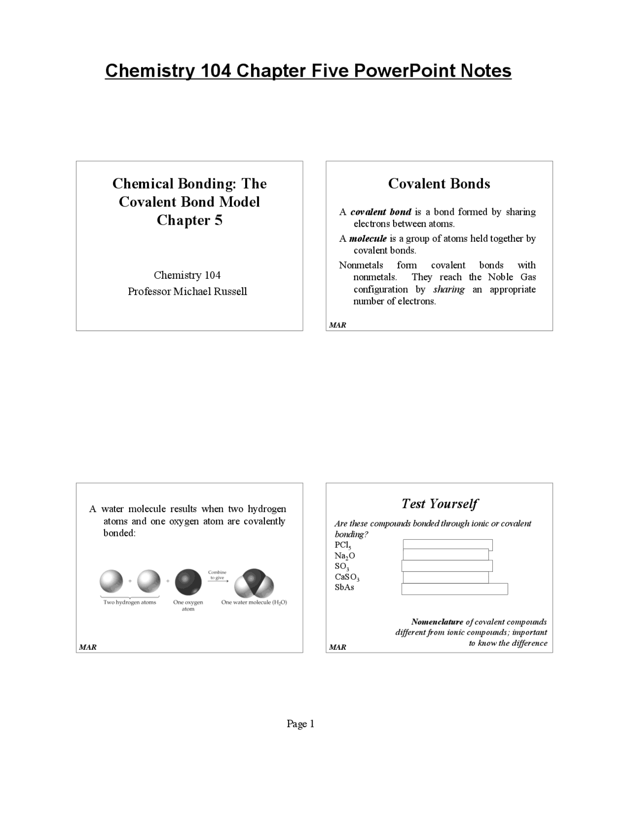 Chemistry 104 Chapter Five Powerpoint Notes Slides Chemistry Docsity