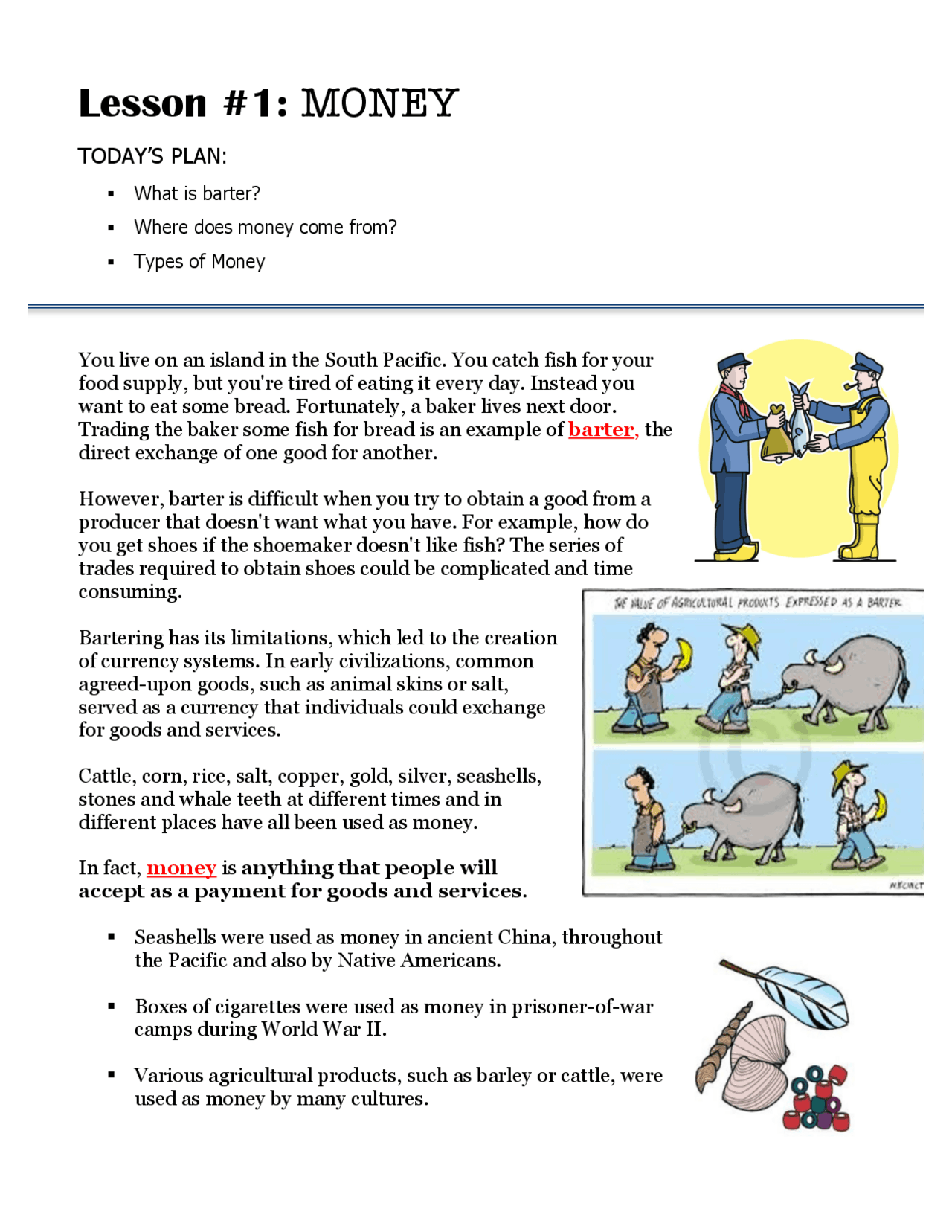 Lesson #1: MONEY | Exercises Innovation | Docsity