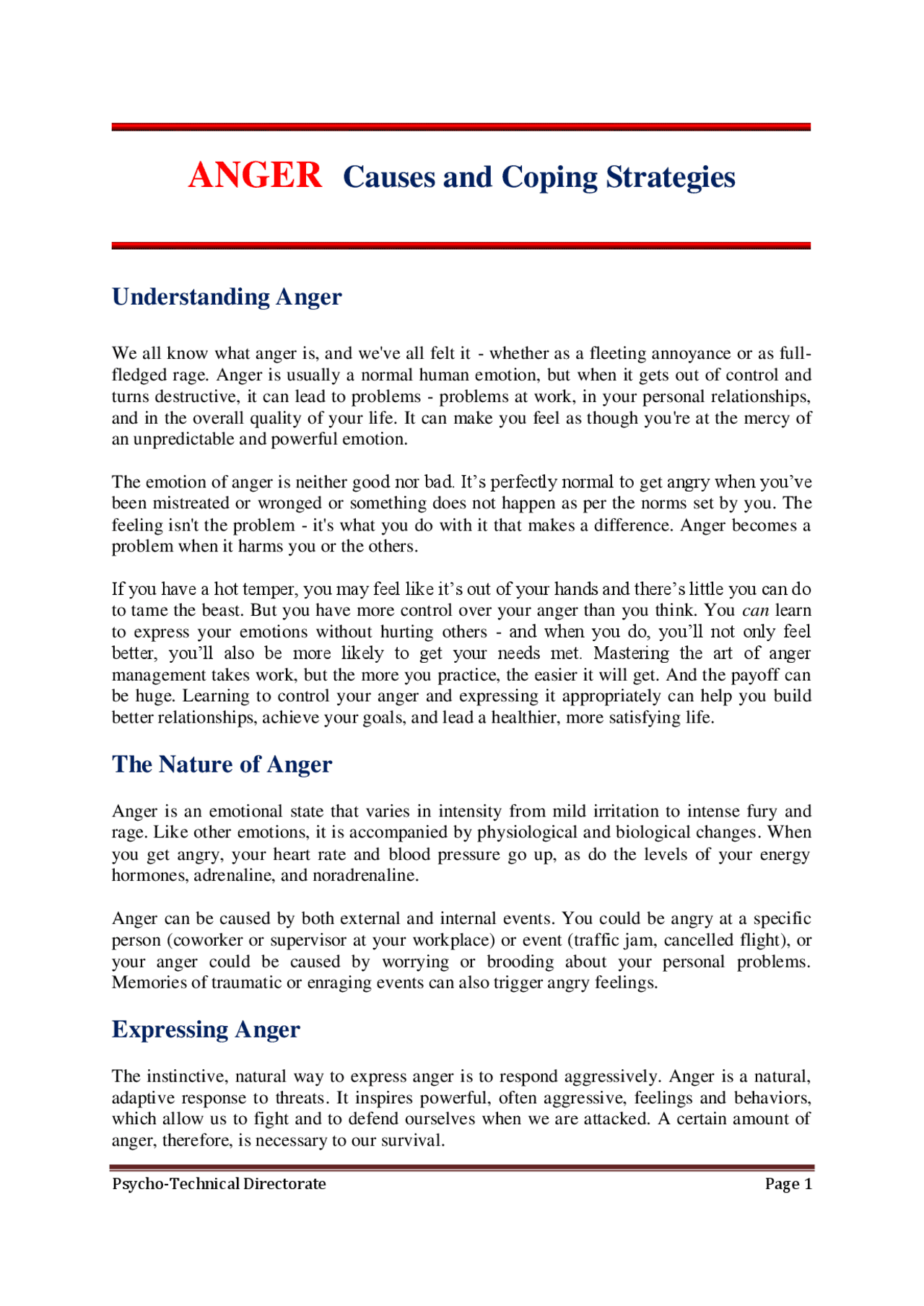 Anger Causes And Coping Strategies Summaries Art Docsity